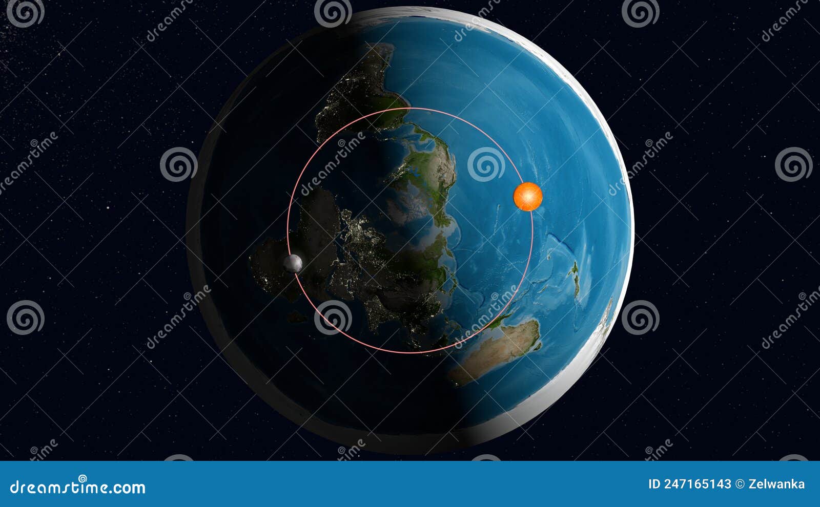 Flat Earth Model. Top View with a Clouds Layer Stock Illustration ...