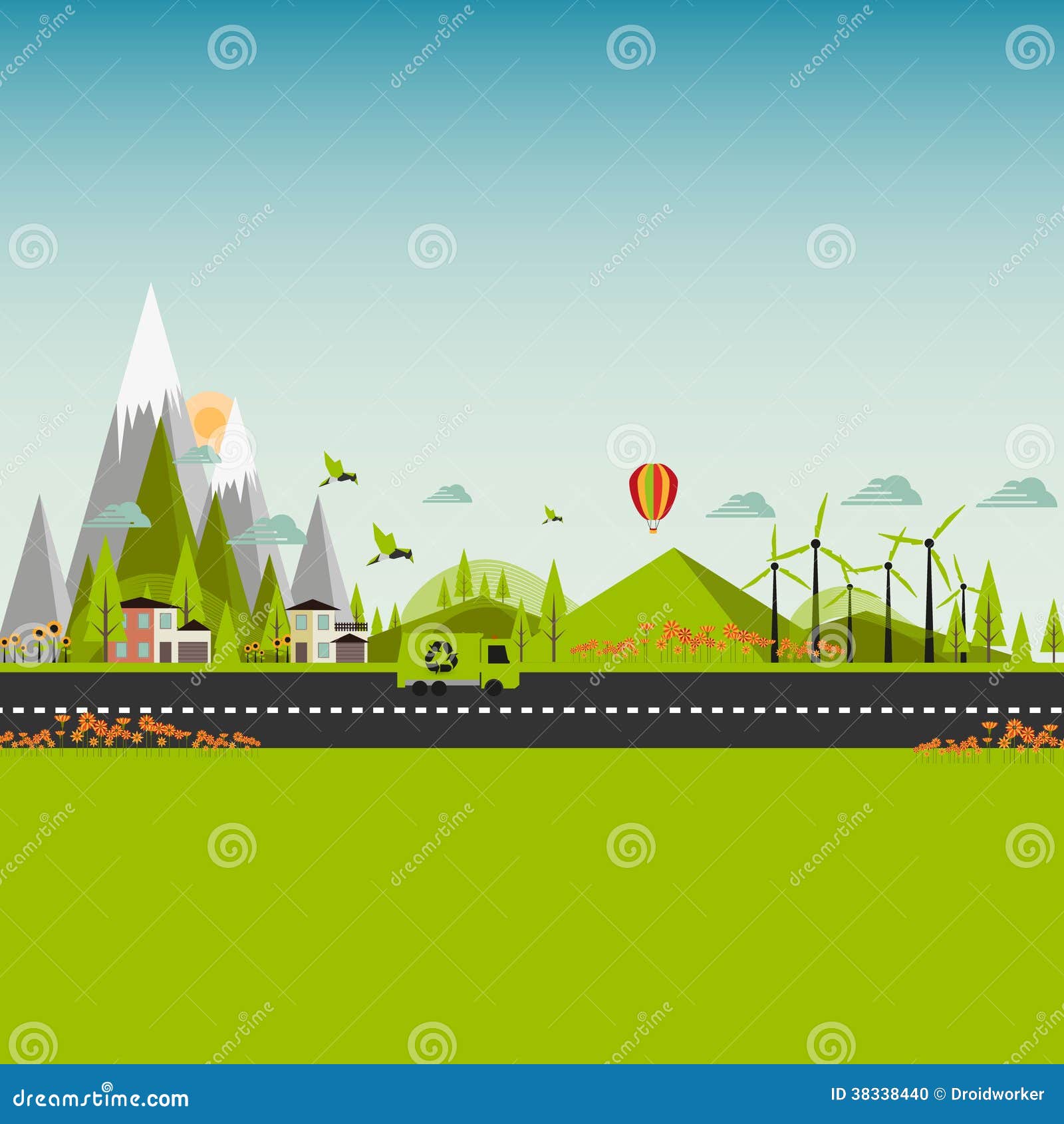 Flat Eco Green City Illustration EPS 10 Stock Vector - Illustration of ...