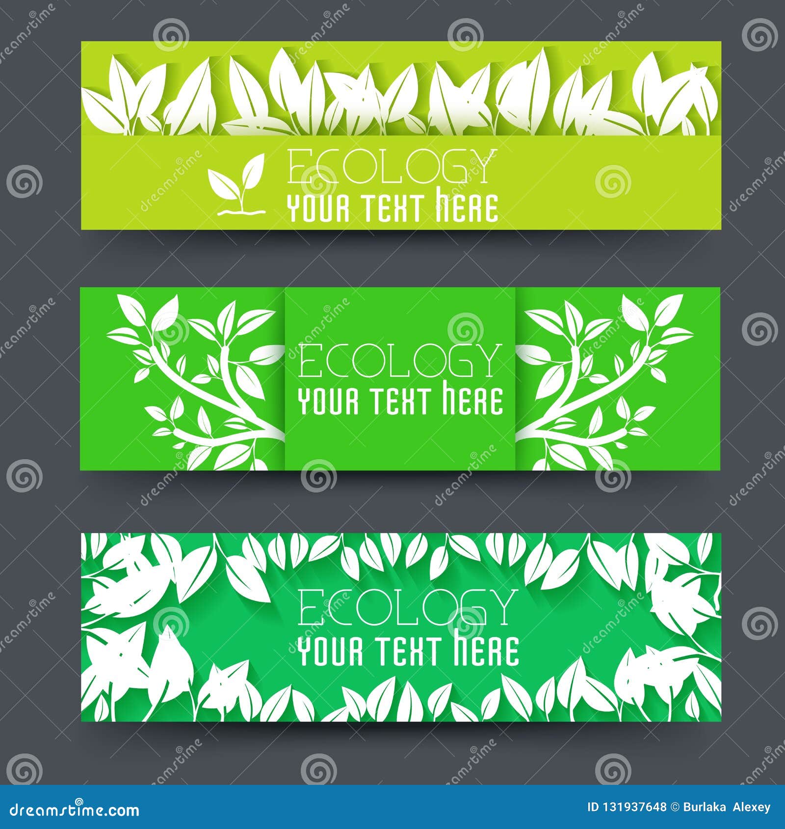 Flat Eco Leaf Horizontal Banners Concept. Vector Illustration Design ...