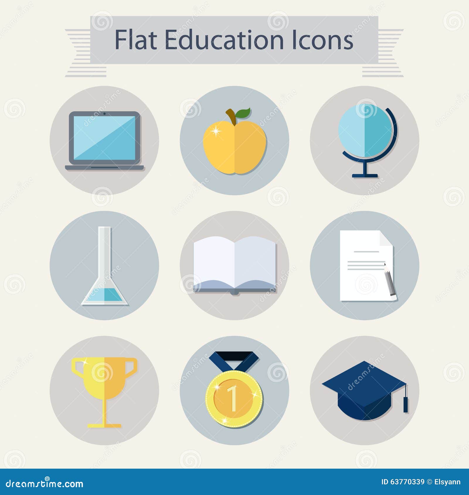 Flat education icons stock vector. Illustration of world - 63770339