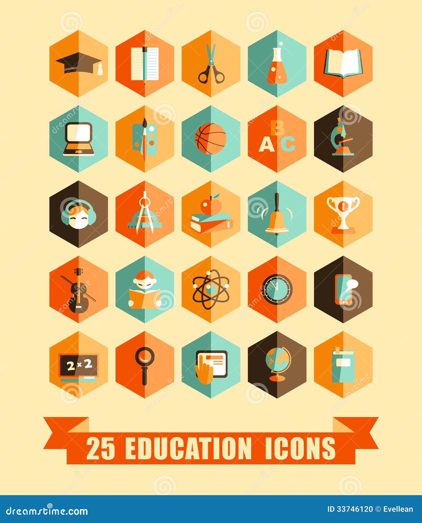 Flat education icons stock vector. Illustration of letter - 33746120