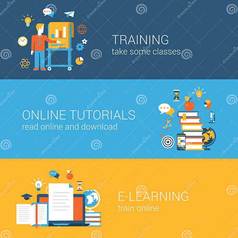 Flat Education, Training, Online Tutorial, E-learning Concept Stock ...