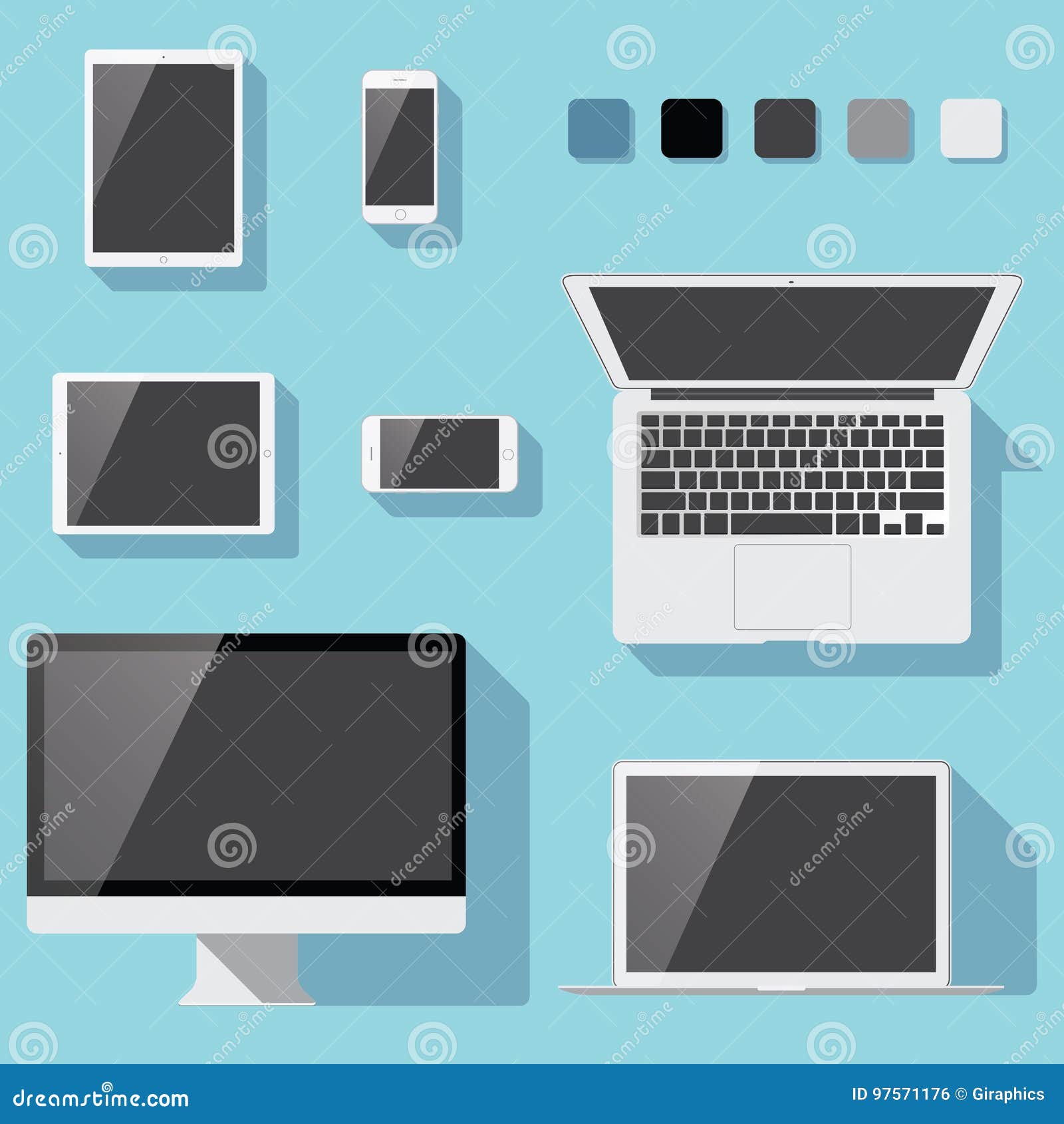 Flat Electronic Devices Set Stock Vector - Illustration of cellphone ...