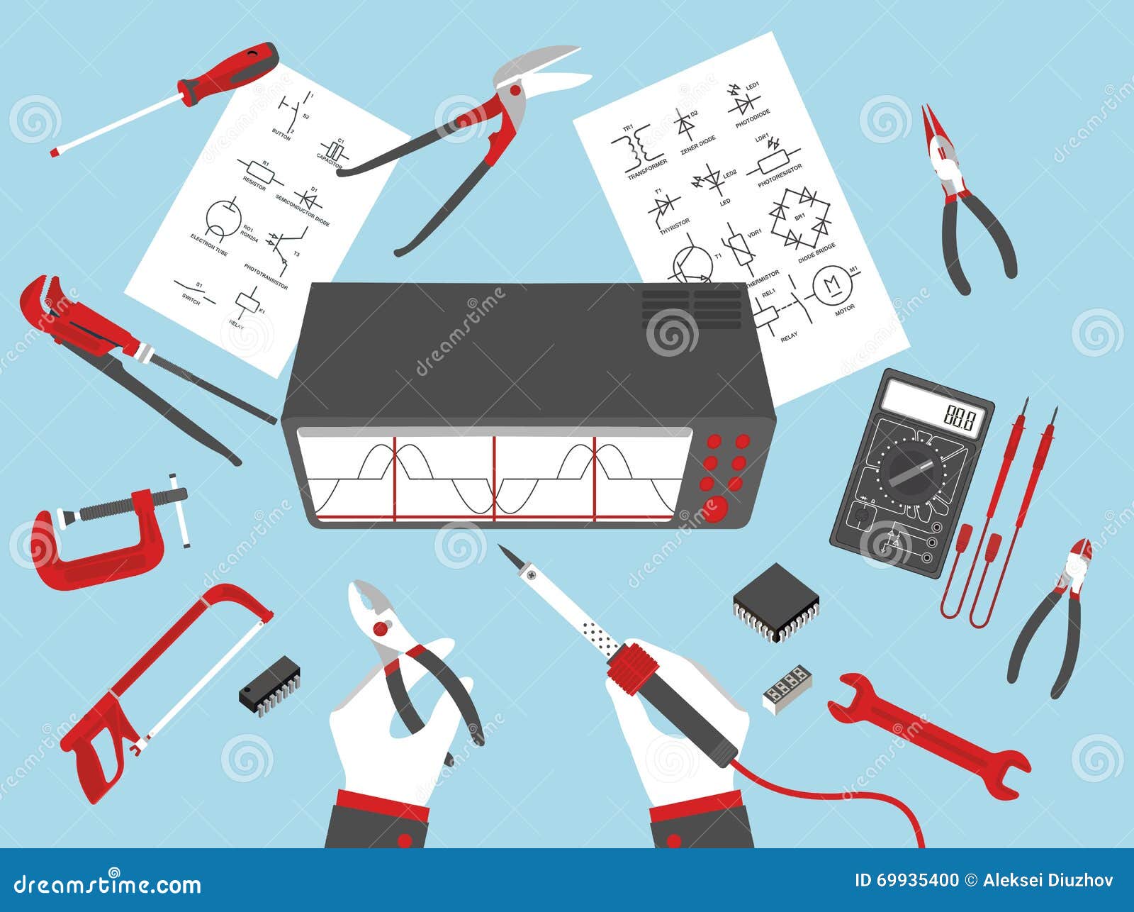 Flat electronic repairs stock illustration. Illustration of iron - 69935400