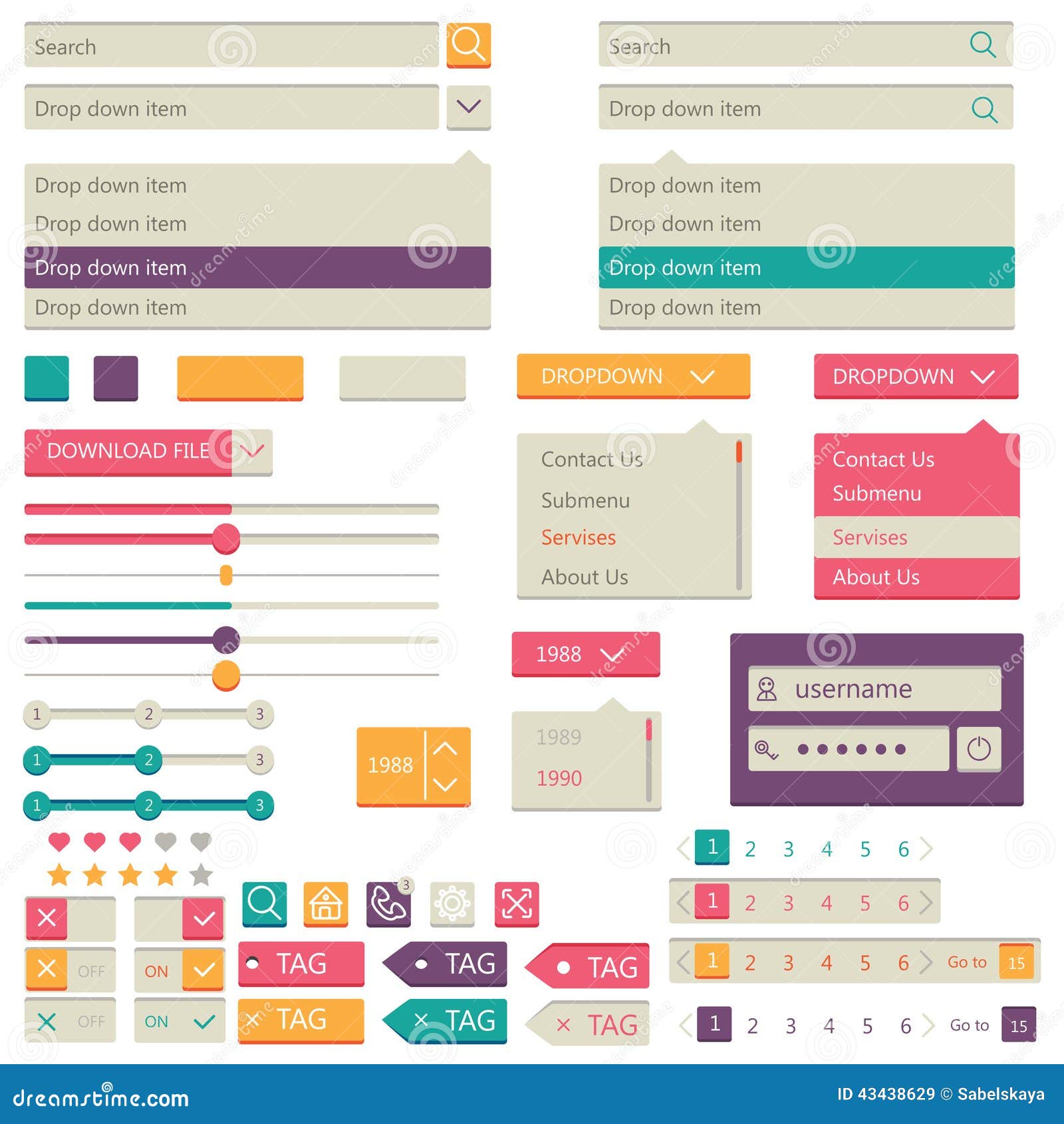 Flat Elements Design, Ui Set. Vector Stock Vector - Illustration of ...