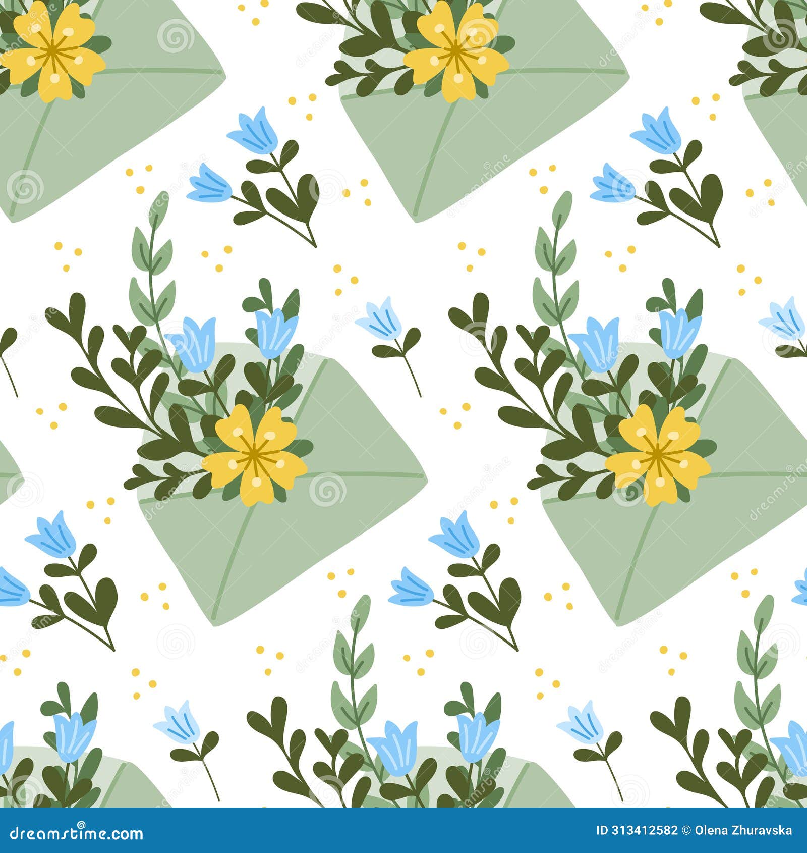 Flat Envelope with Stylized Flowers Pattern Stock Illustration ...