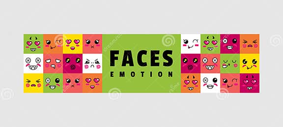 Flat Expressive Emotion Faces Horizontal Banner Design Stock Vector ...