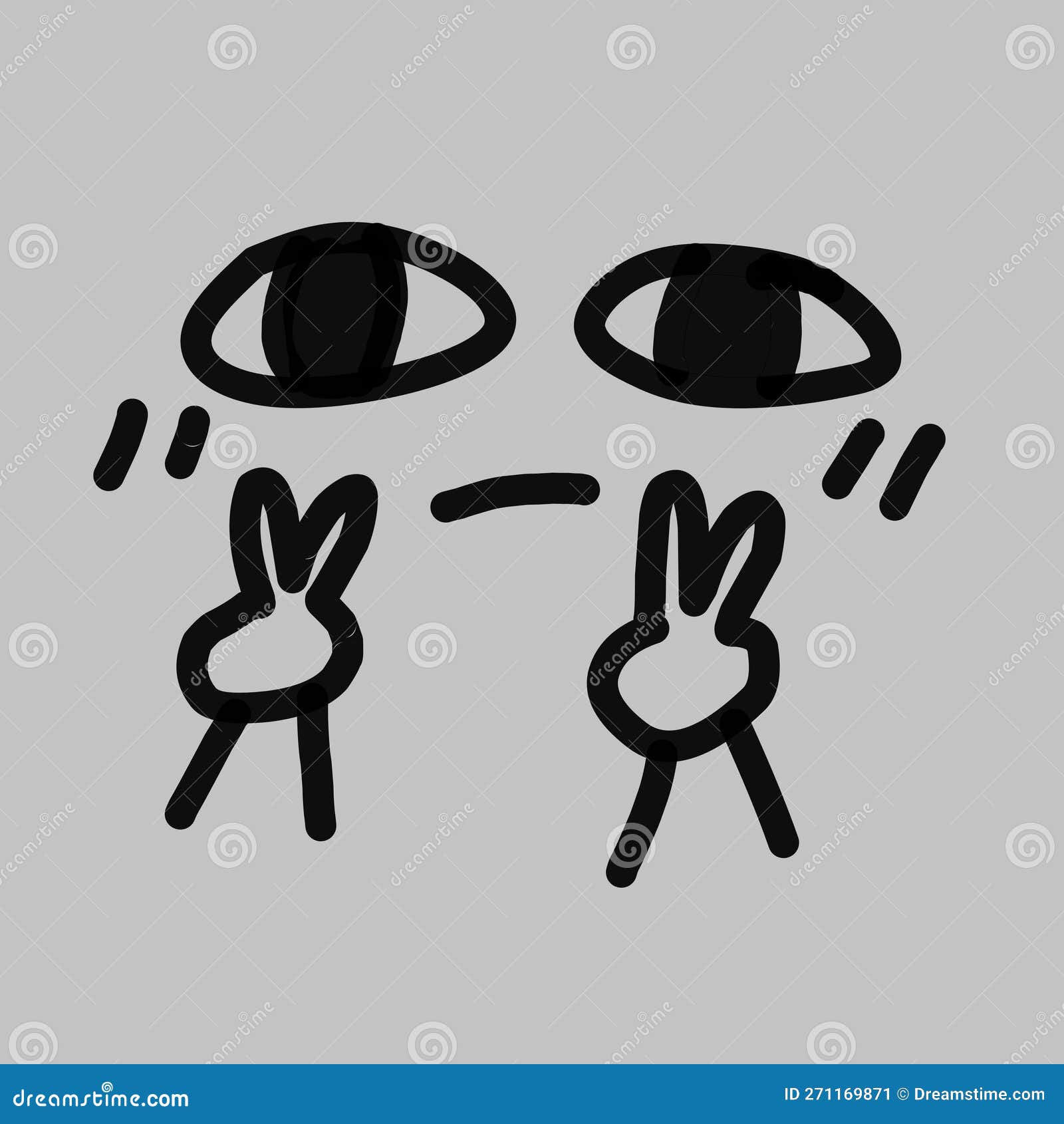 Flat Facial Expression with Both Hands Peace Stock Illustration ...