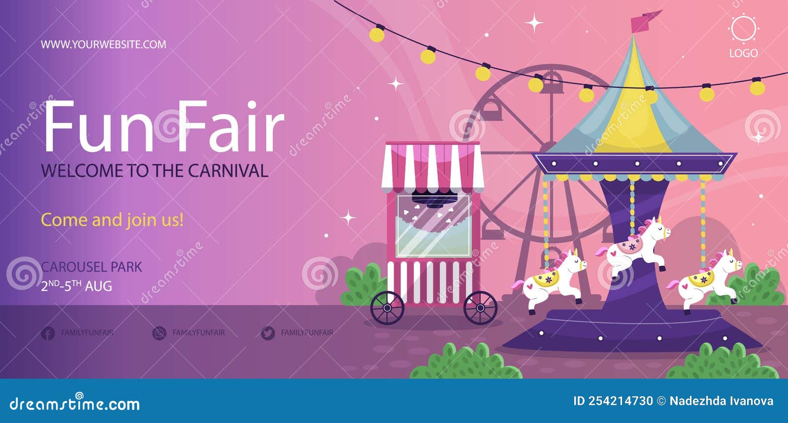 Flat Fair Celebration Horizontal Banner Template Vector Illustration ...