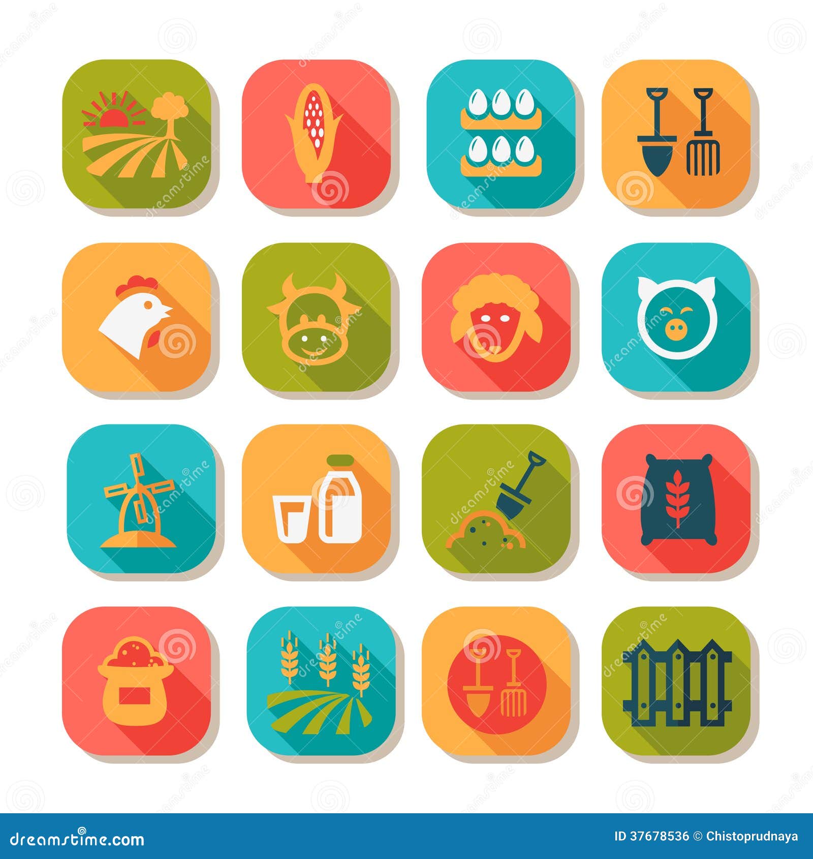 Flat farm icon set stock vector. Illustration of cartoon - 37678536