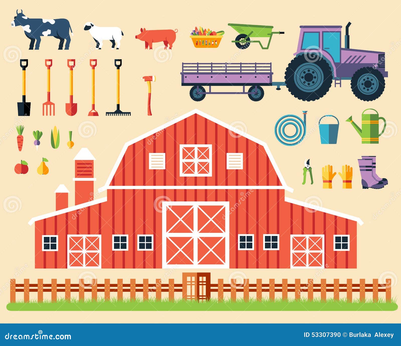 Flat Farm in Village Set Sprites and Tile Sets Stock Vector ...