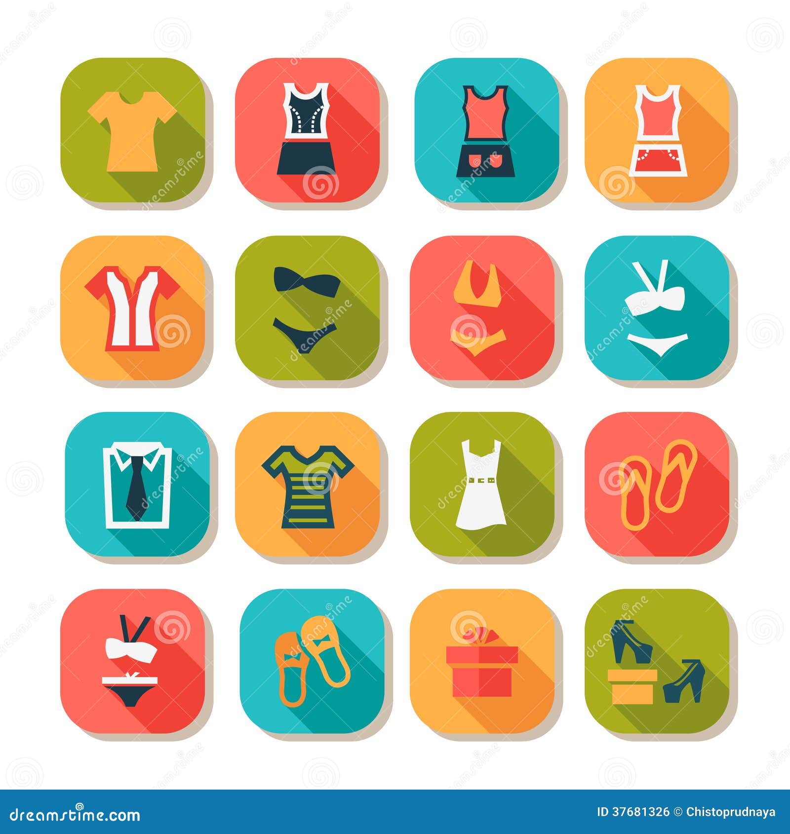 Flat fashion clothes icons stock vector. Illustration of lifestyle ...