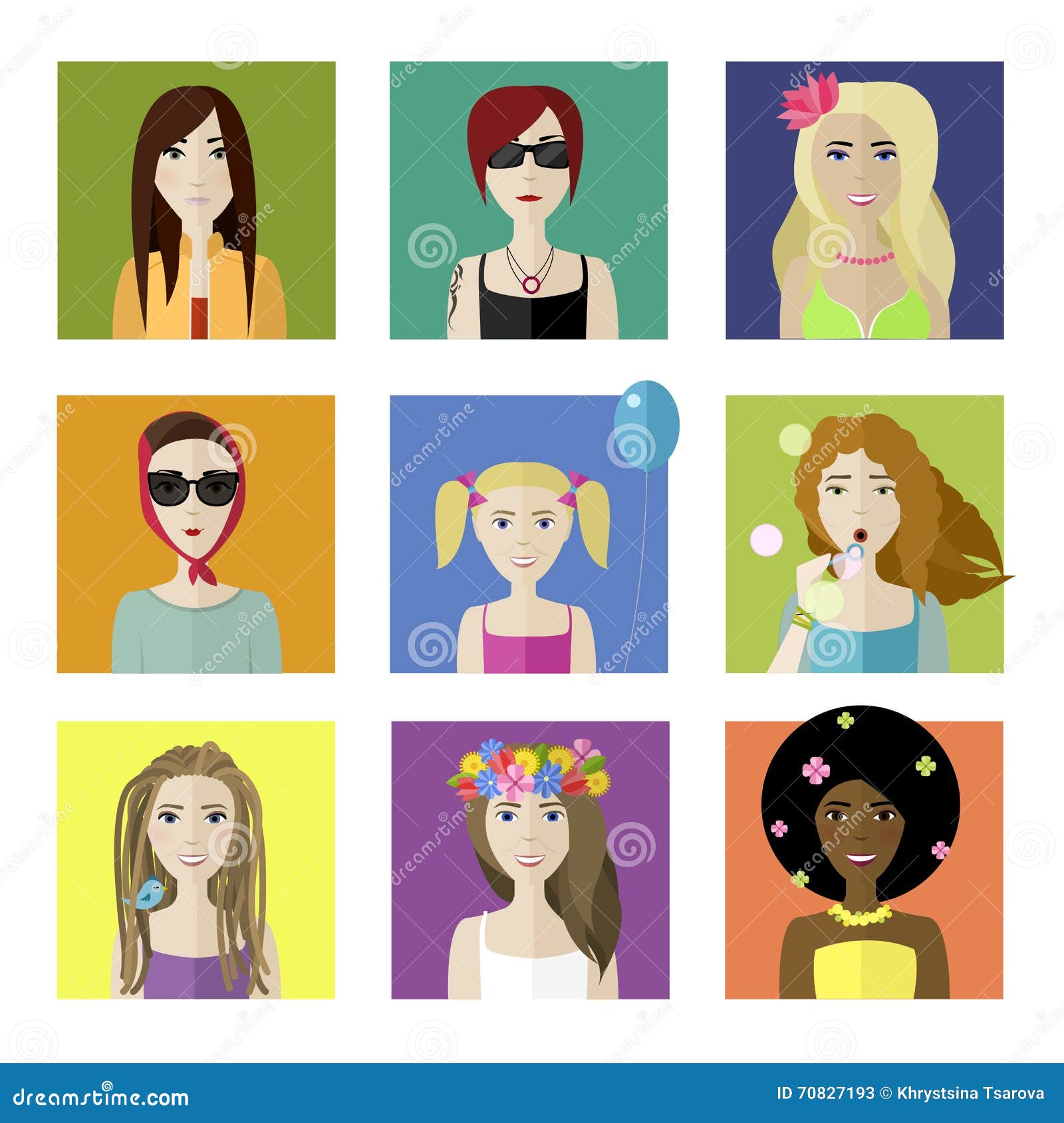 Flat female faces set stock vector. Illustration of head - 70827193