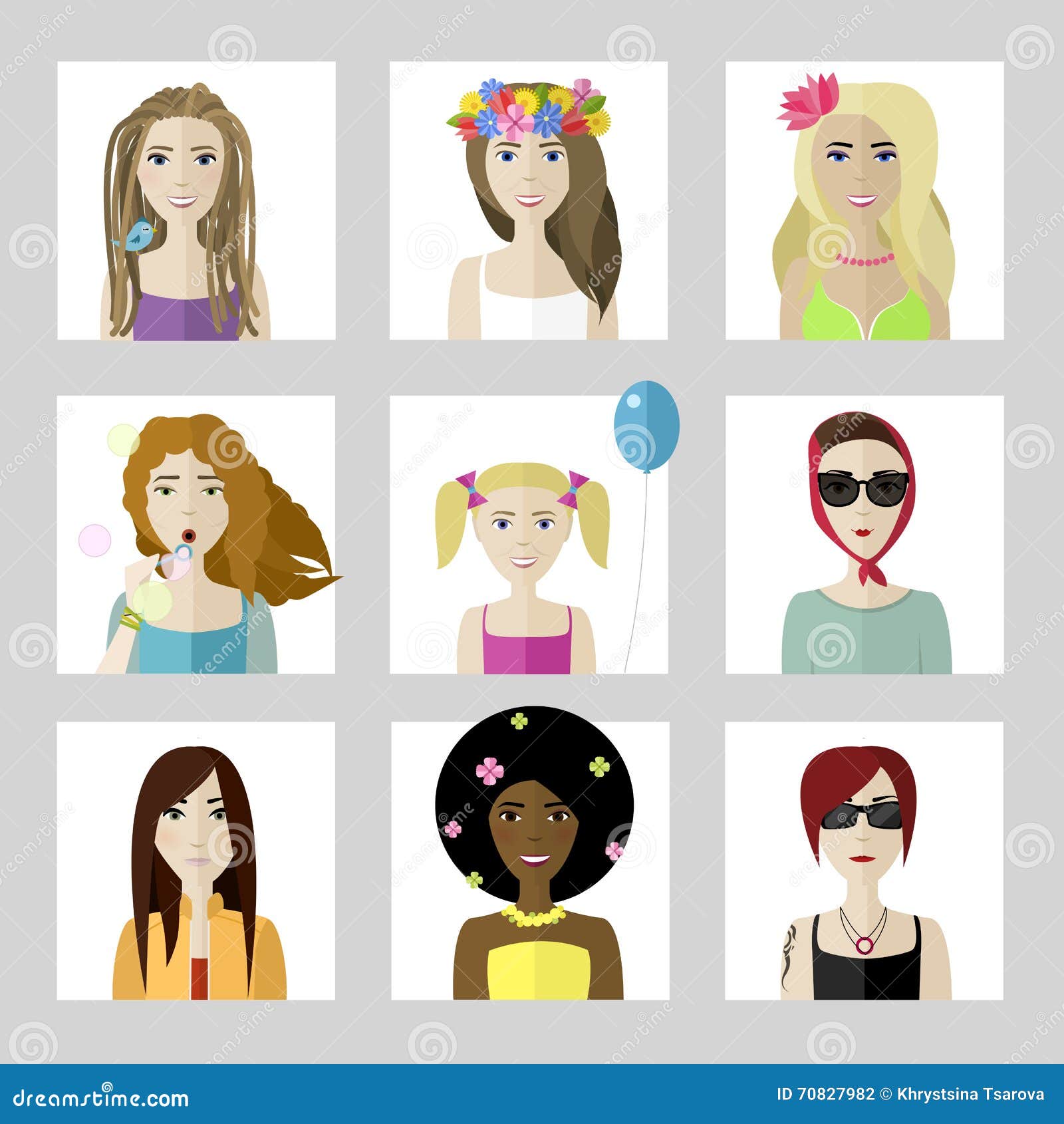 Flat female faces set stock vector. Illustration of haircut - 70827982