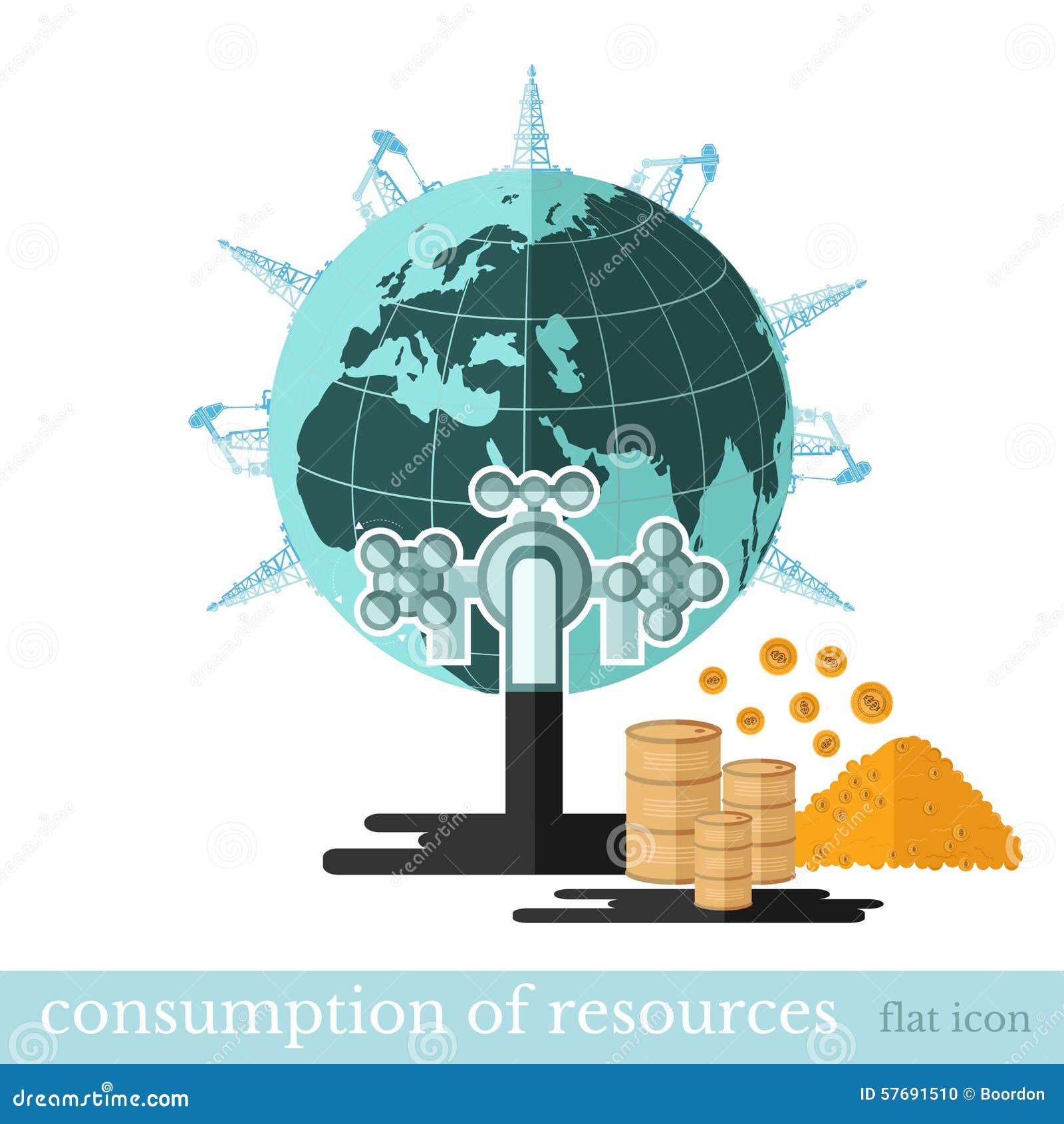 Flat Financial Icon Draining Resources.Tap Draining Oil From Earth ...