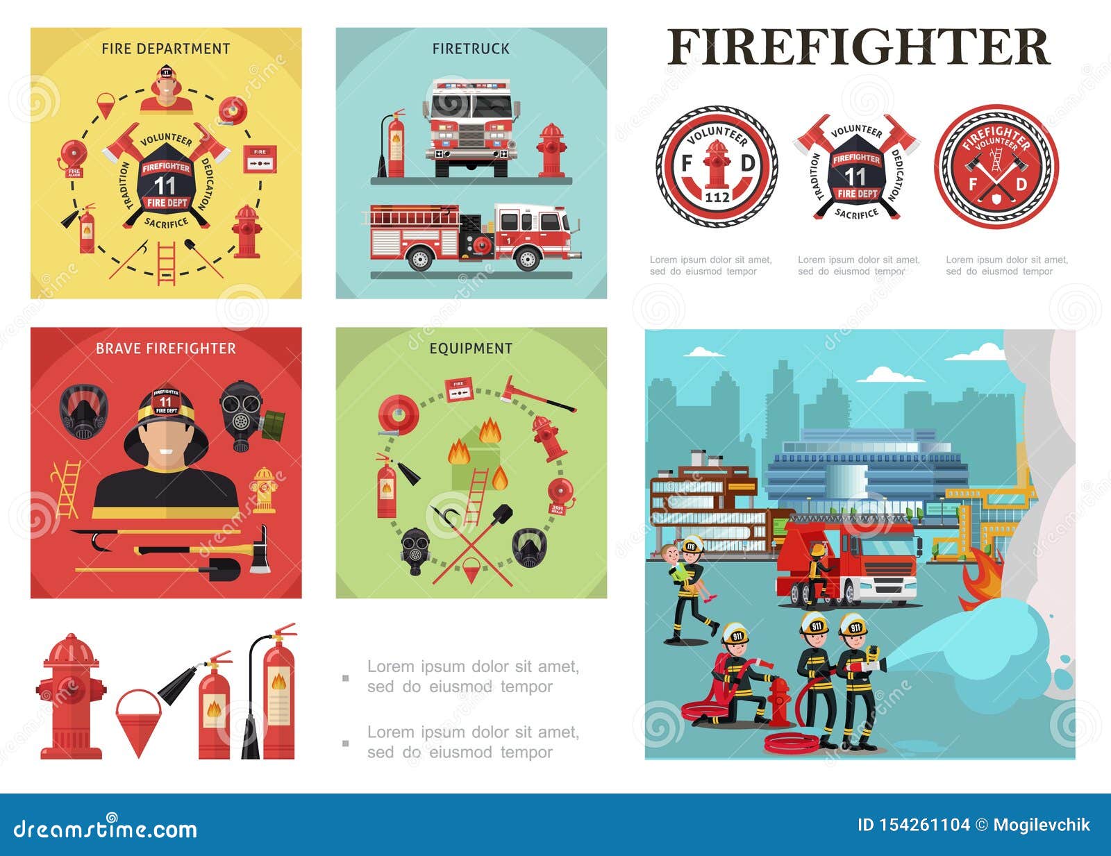 Firefighting Colorful Template Vector Illustration | CartoonDealer.com ...