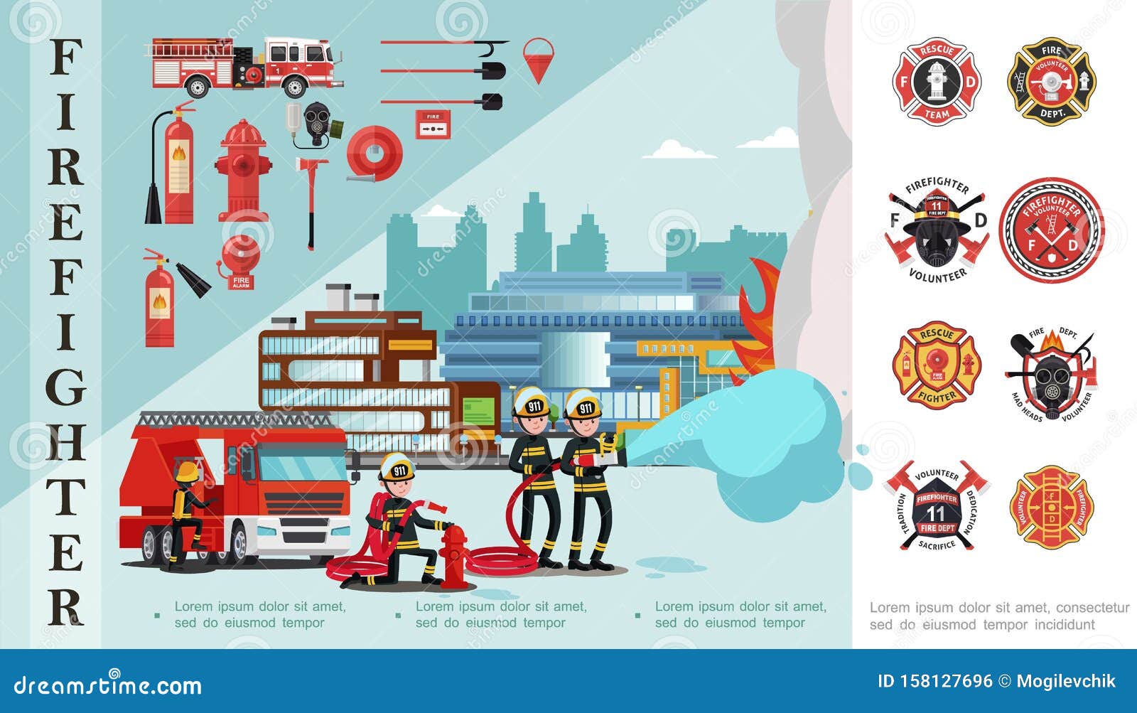 Flat Firefighting Template Vector Illustration | CartoonDealer.com ...