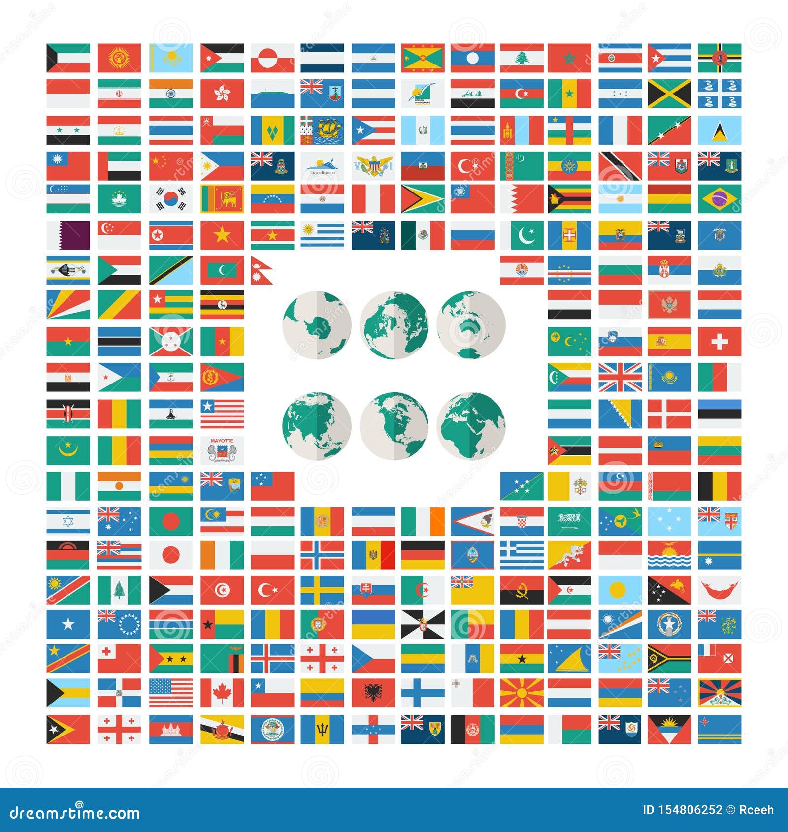 Flat flags of the world stock vector. Illustration of global - 154806252