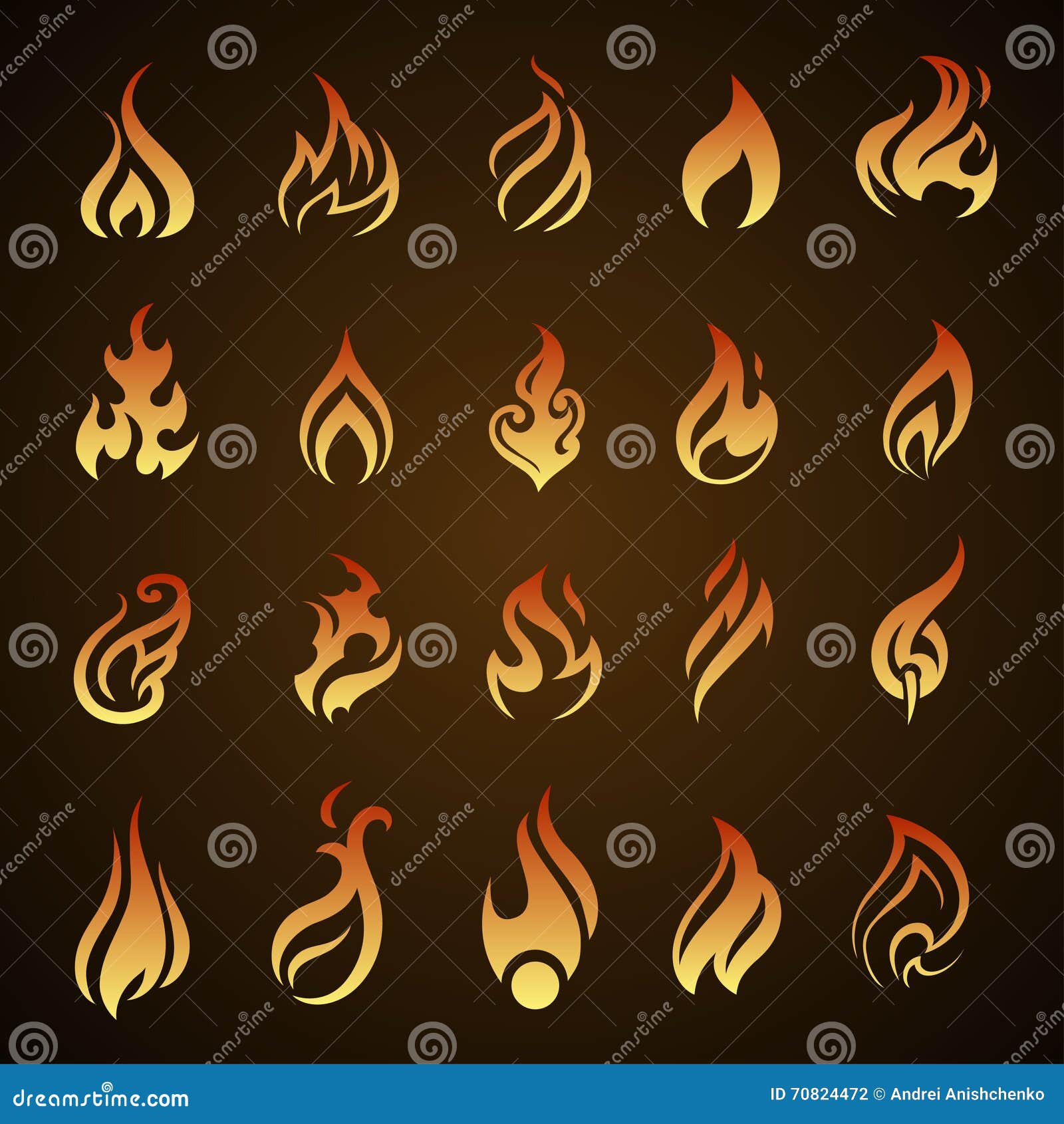 Flat flame set stock vector. Illustration of fiery, flame - 70824472