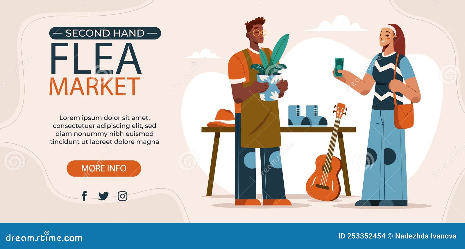 Flat Flea Market Shopping Horizontal Banner Template Vector ...
