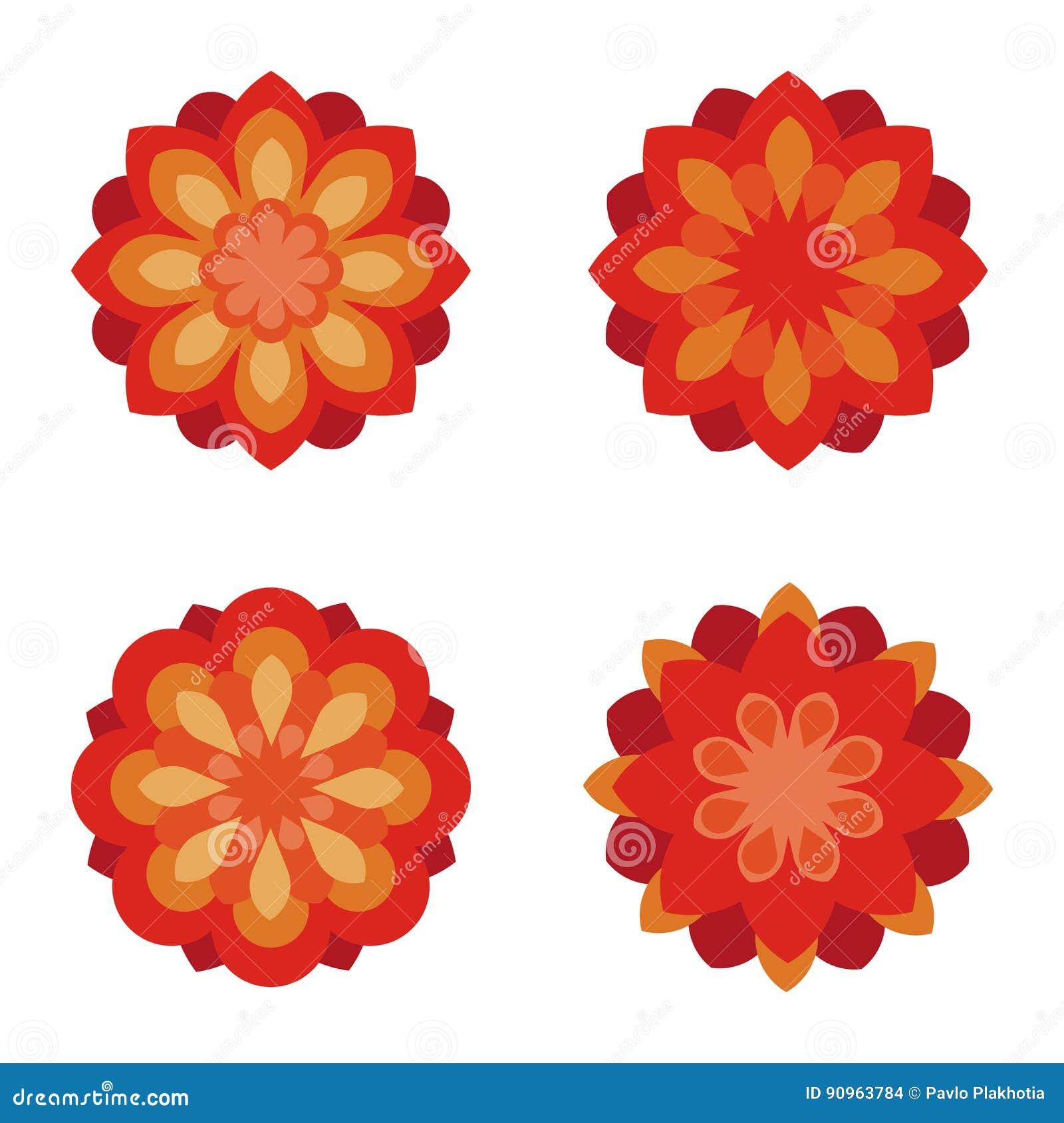 Flat Flowers. Icon Set. Red Flower Symbols Illustration Stock Vector ...