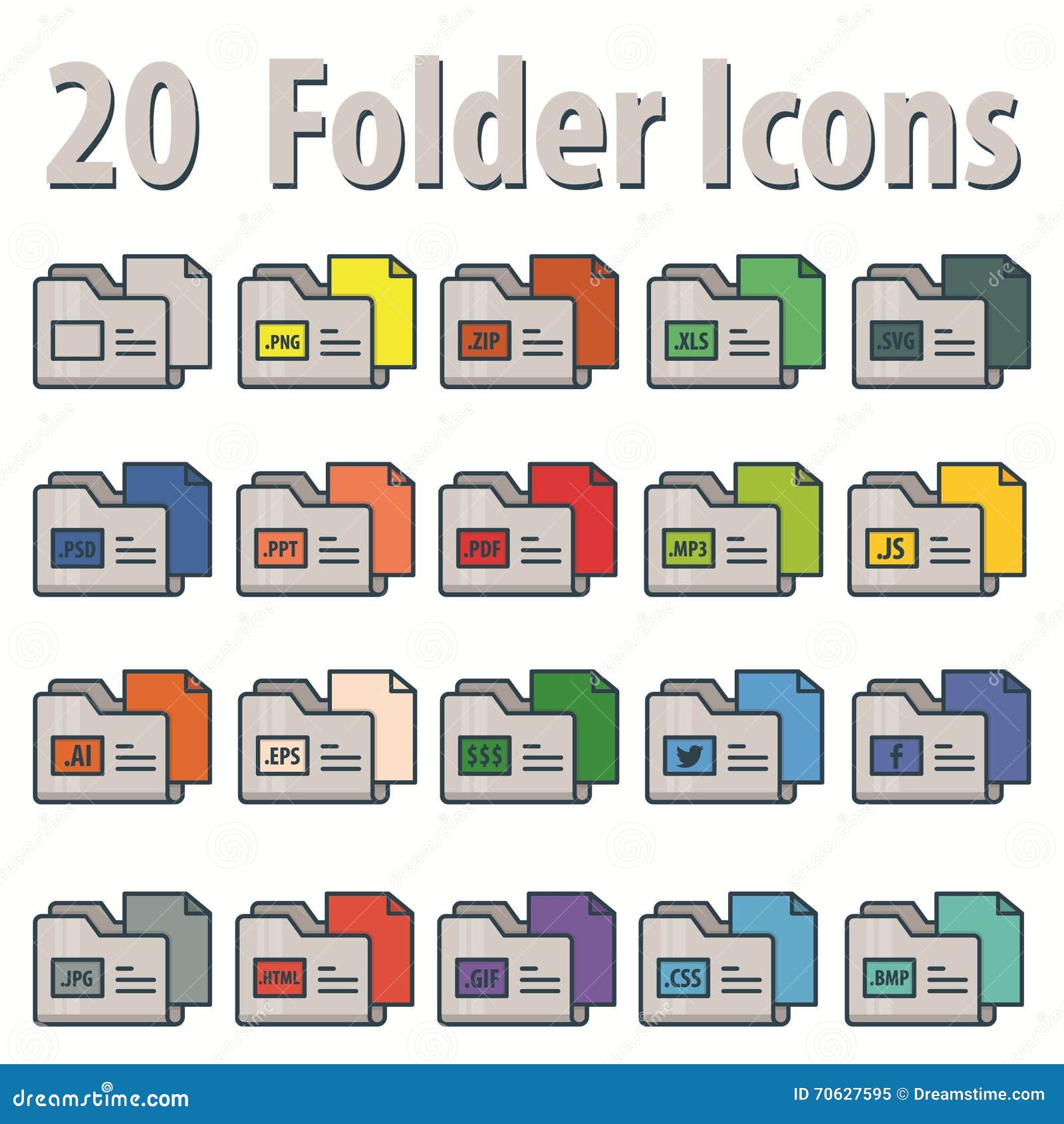20 Flat folder icons stock vector. Illustration of clip - 70627595