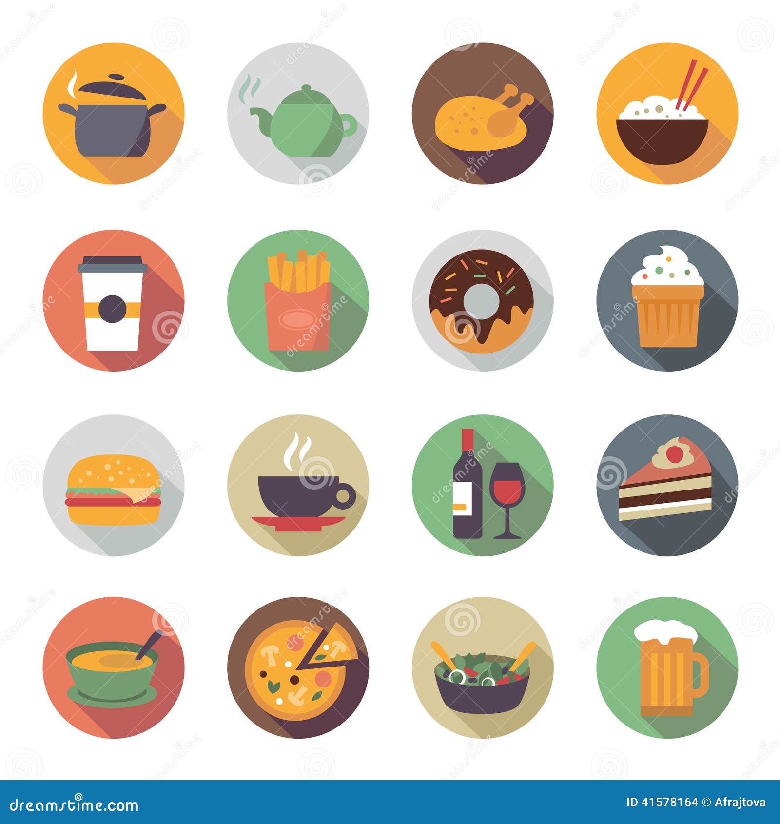 Flat Food Icons in Circles stock vector. Illustration of junk - 41578164