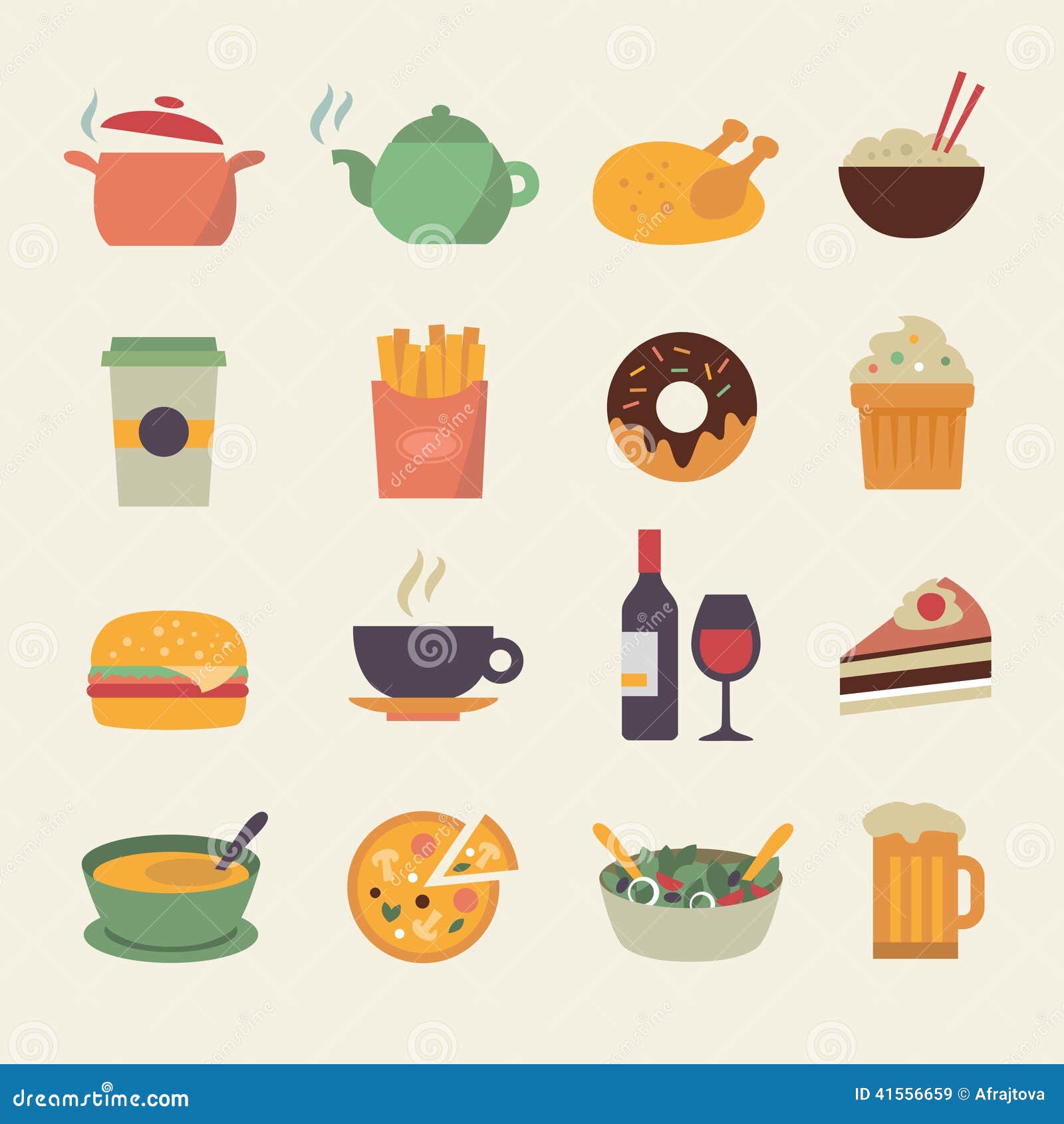Flat Food Icons stock vector. Illustration of junk, green - 41556659