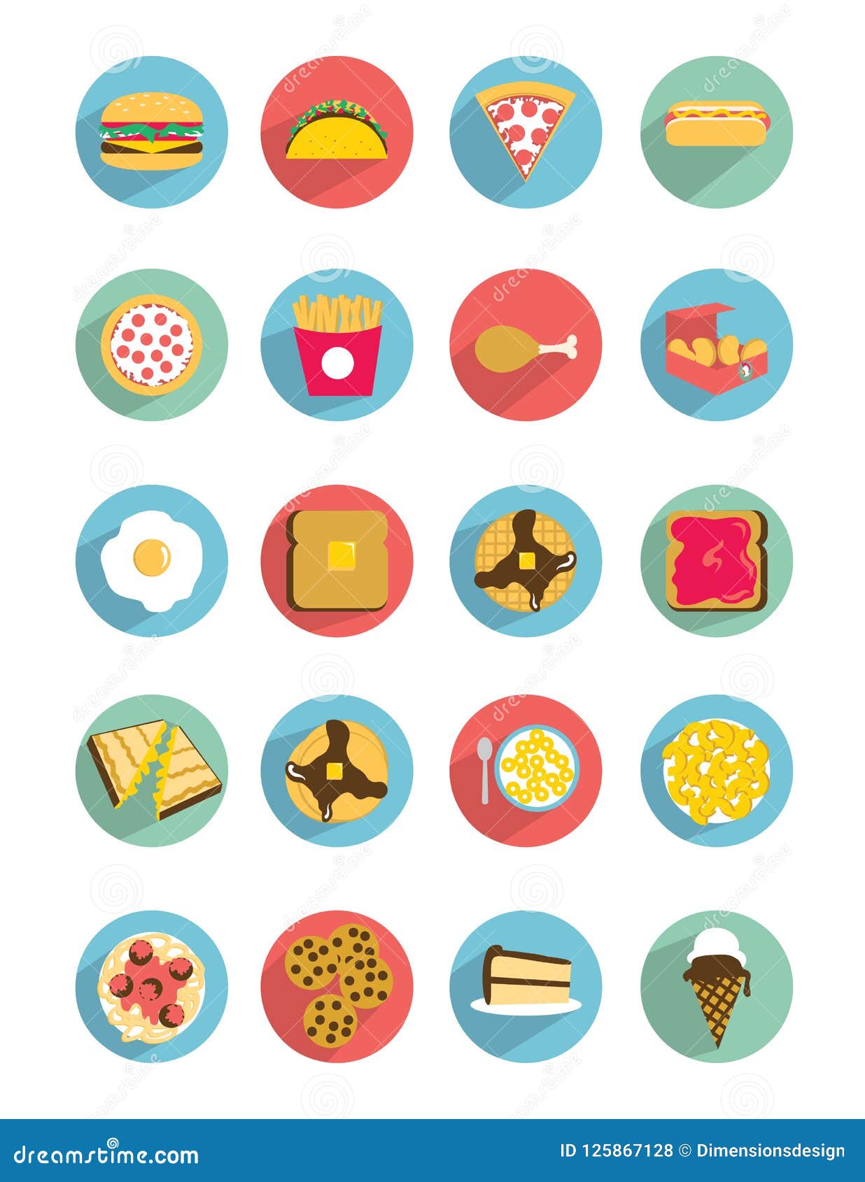 Flat Food icons stock vector. Illustration of cream - 125867128