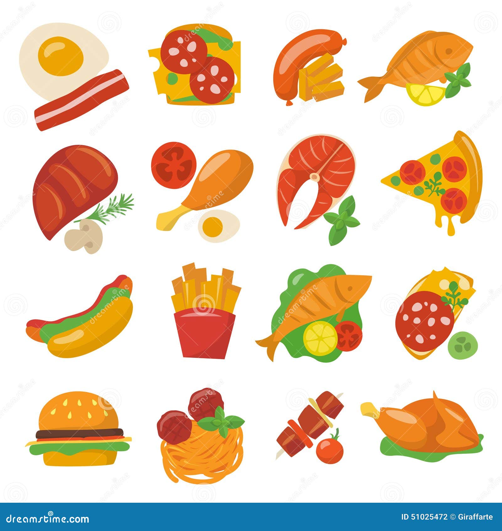 Flat food icons stock vector. Illustration of isolated - 51025472