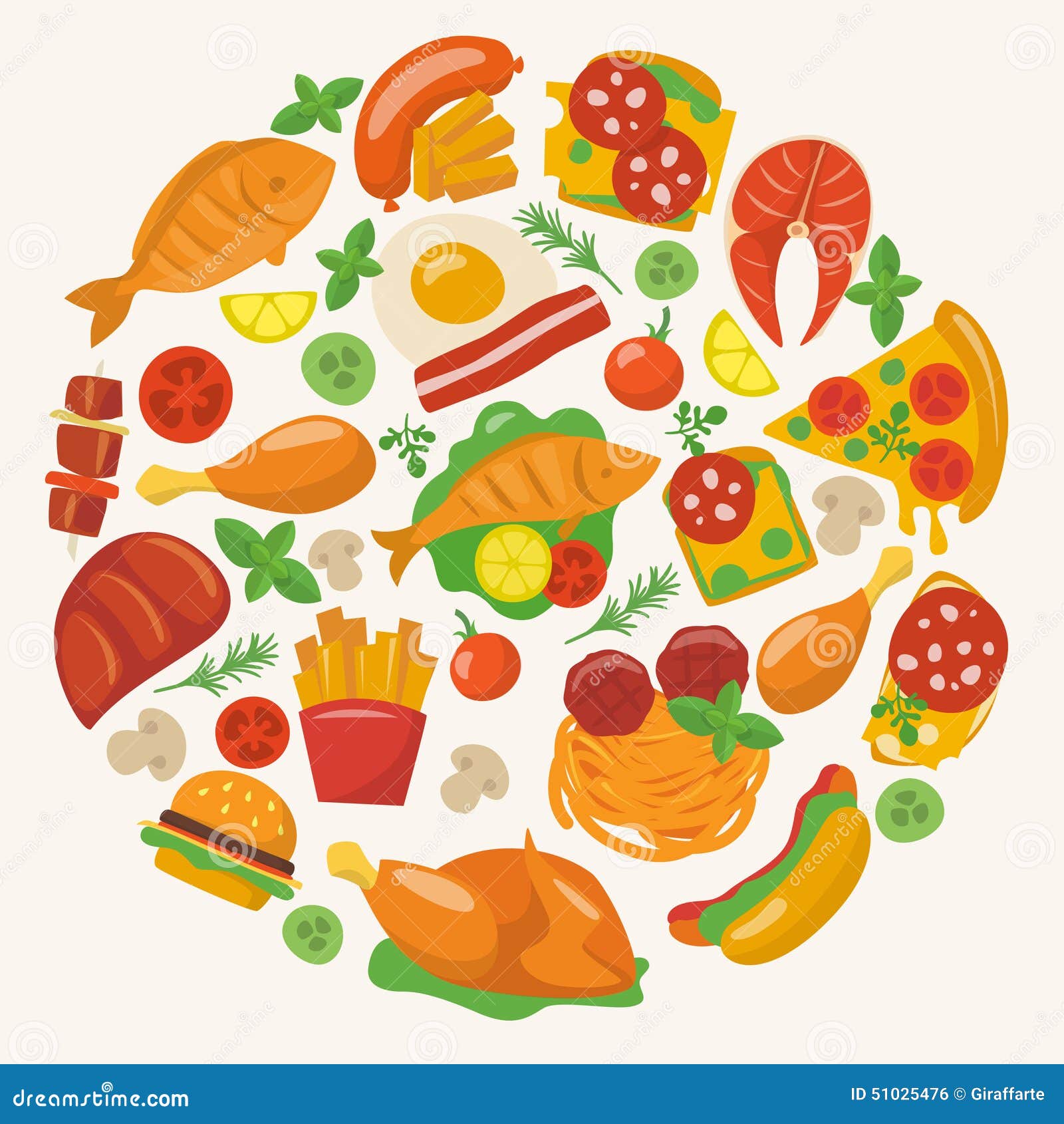 Flat food icons stock vector. Illustration of bacon, dish - 51025476