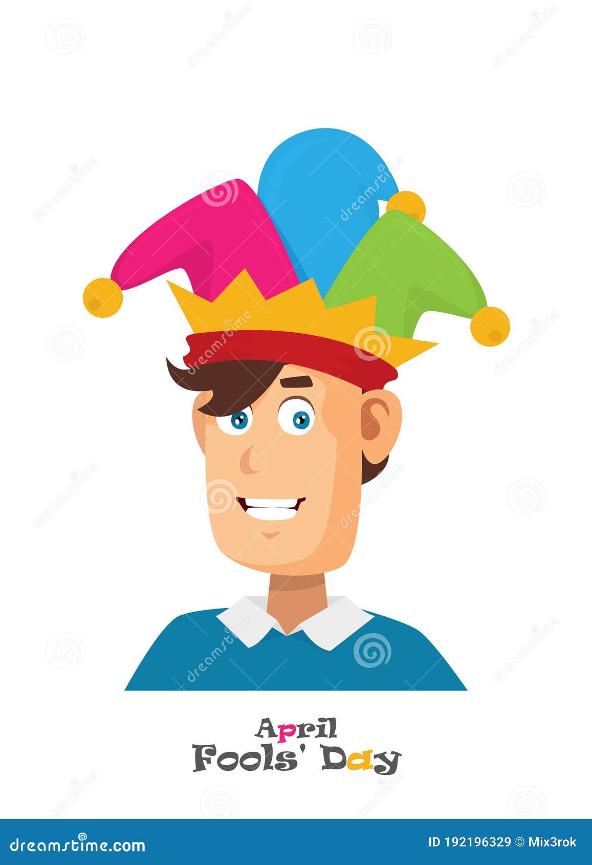Flat Fools Day. Cartoon Character, Vector Illustration Stock Vector ...