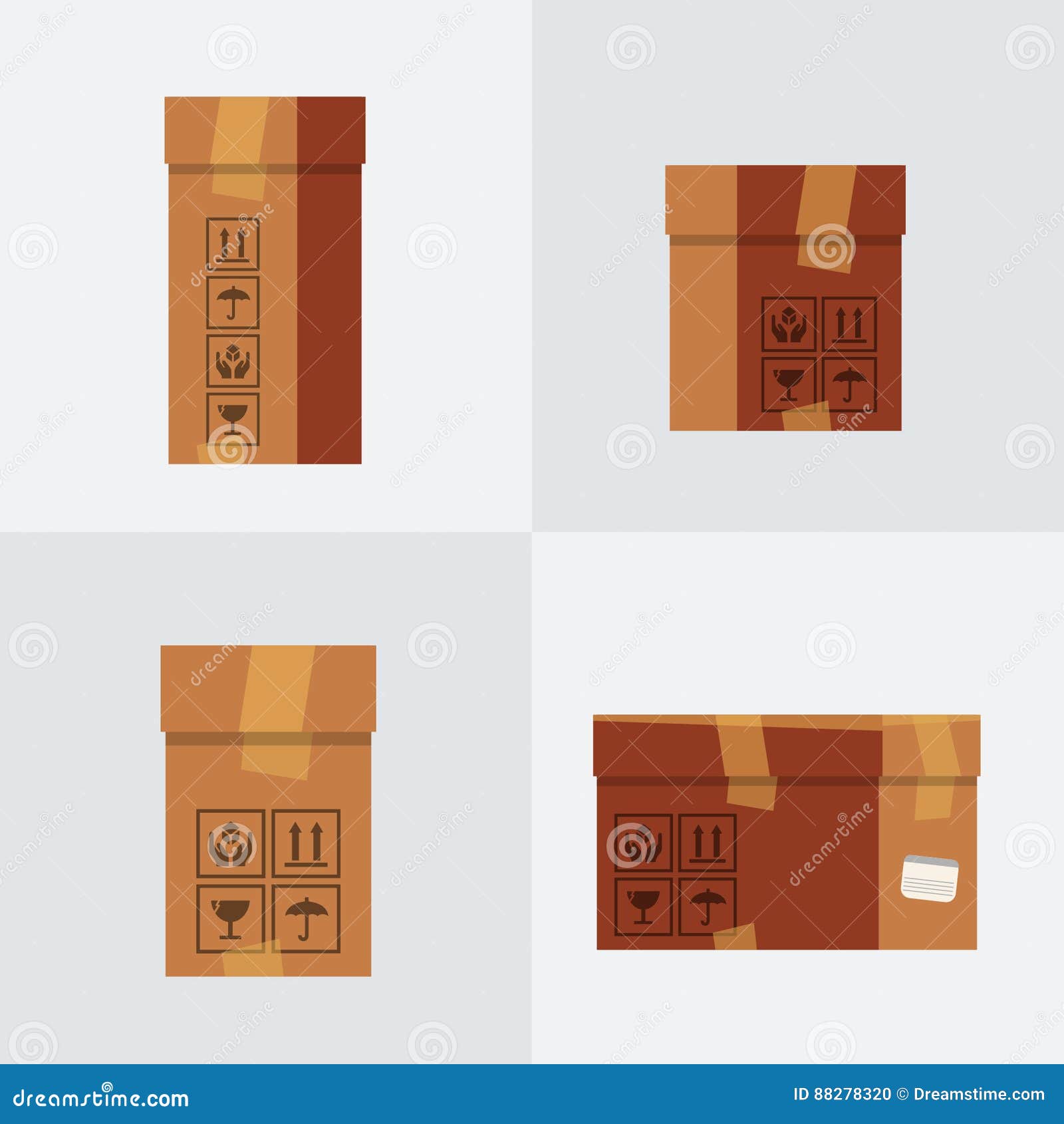 Flat Four Boxes Icons Set. Vector Stock Vector - Illustration of four ...