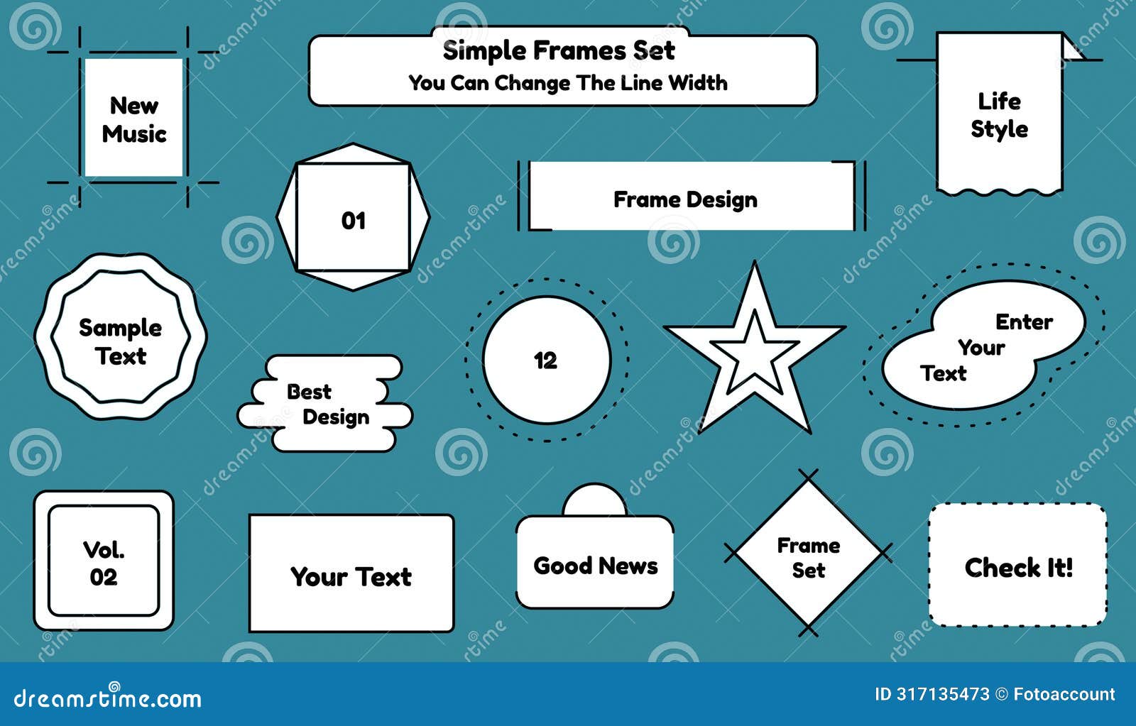 Flat Frames Set - Black and White Vector Illustrations Isolated on ...