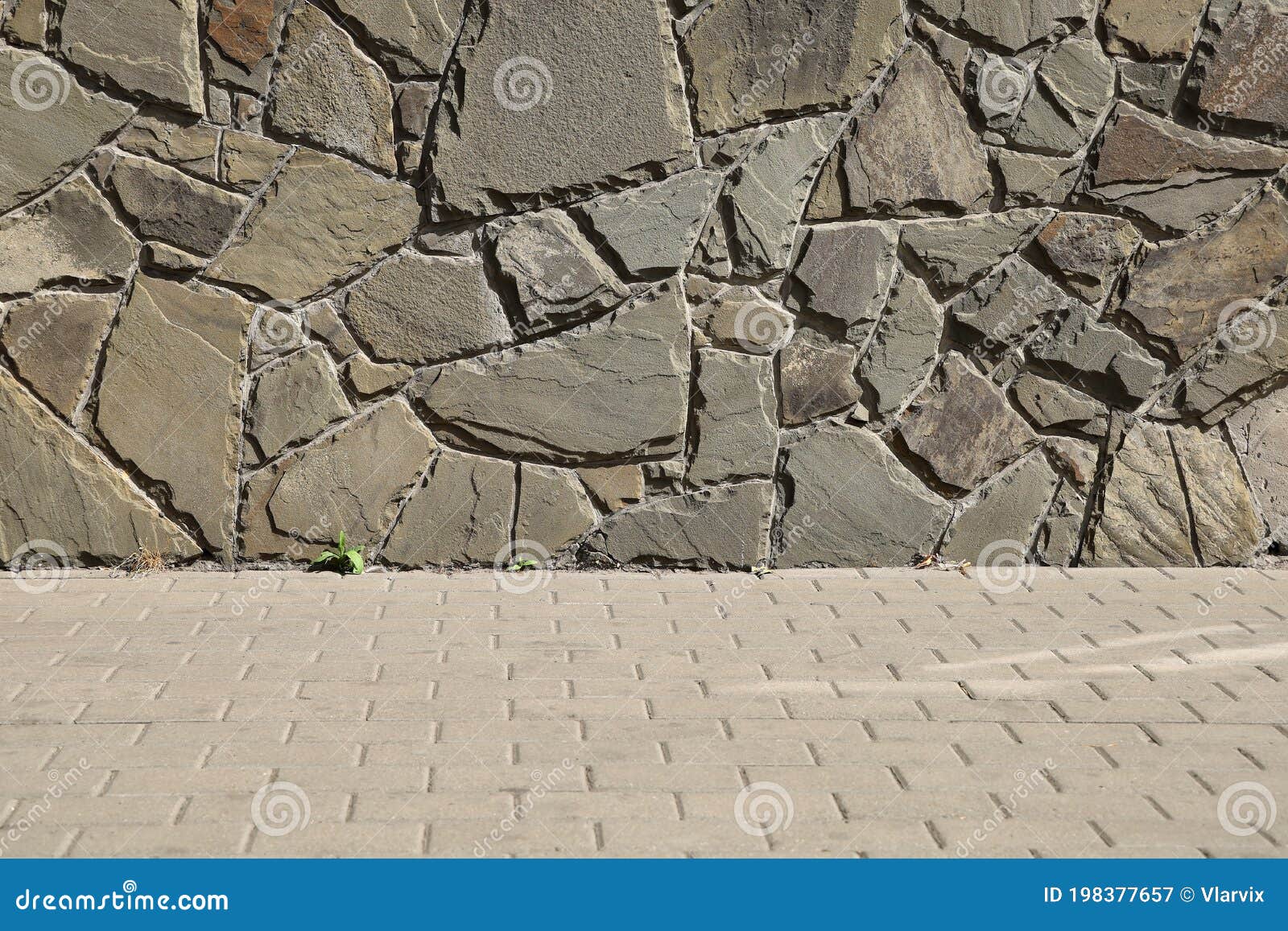 Flat Front View Stone Facade with Sidewalk Stock Image - Image of solid ...