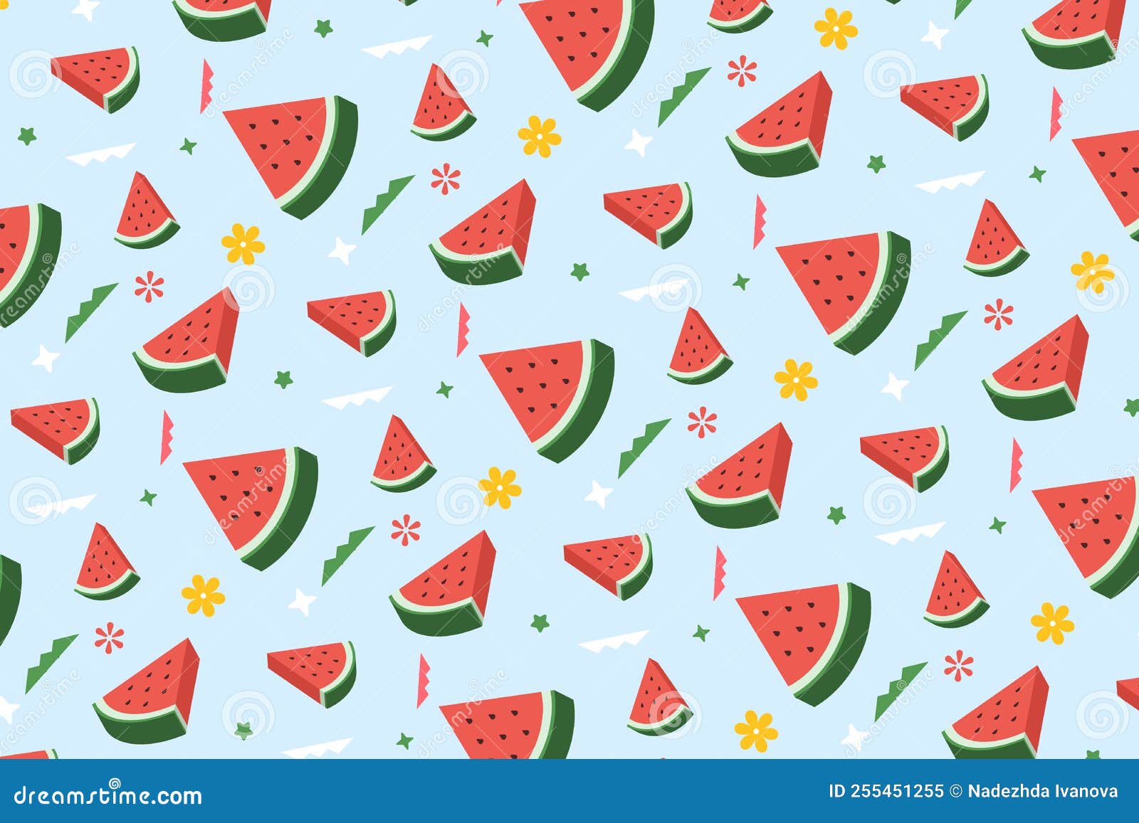 Flat Fruit and Flower Pattern Set Vector Illustration. Stock Vector ...