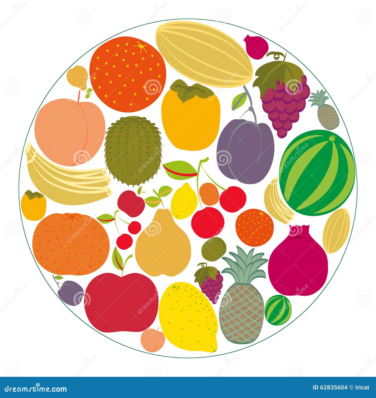 Flat Fruit Icons Gathered in a Circle. Stock Vector - Illustration of ...