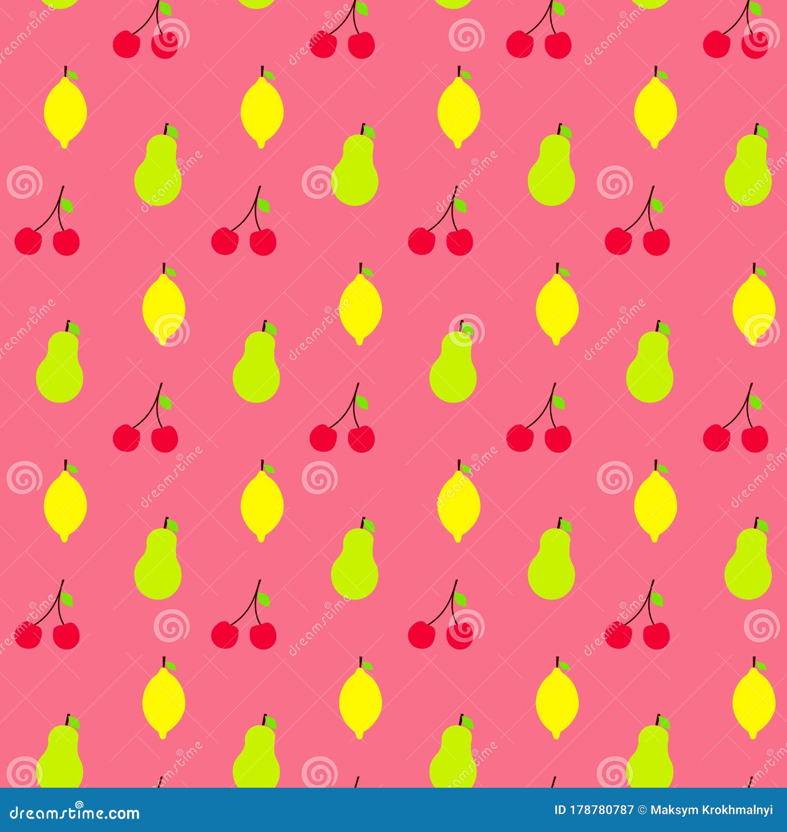 Flat Fruits Set Seamless Pattern Pink Stock Vector - Illustration of ...