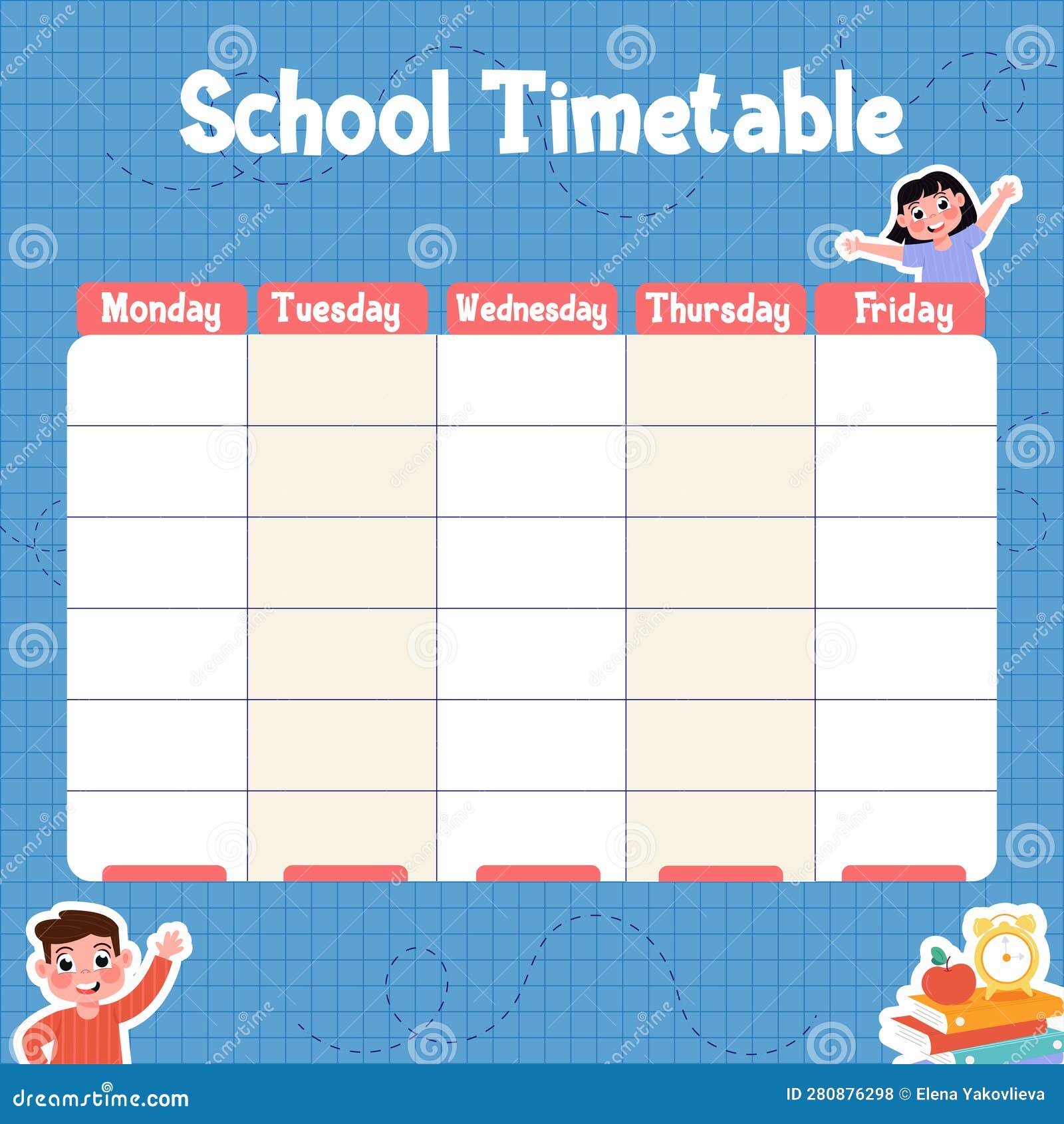 Flat Funny Template School Timetable Stock Vector - Illustration of ...