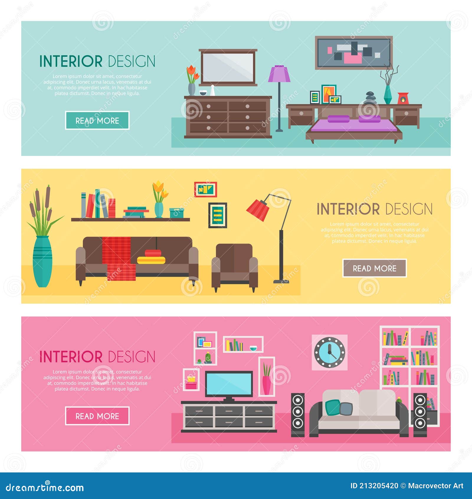 Flat Furniture Banner Set stock vector. Illustration of element - 213205420