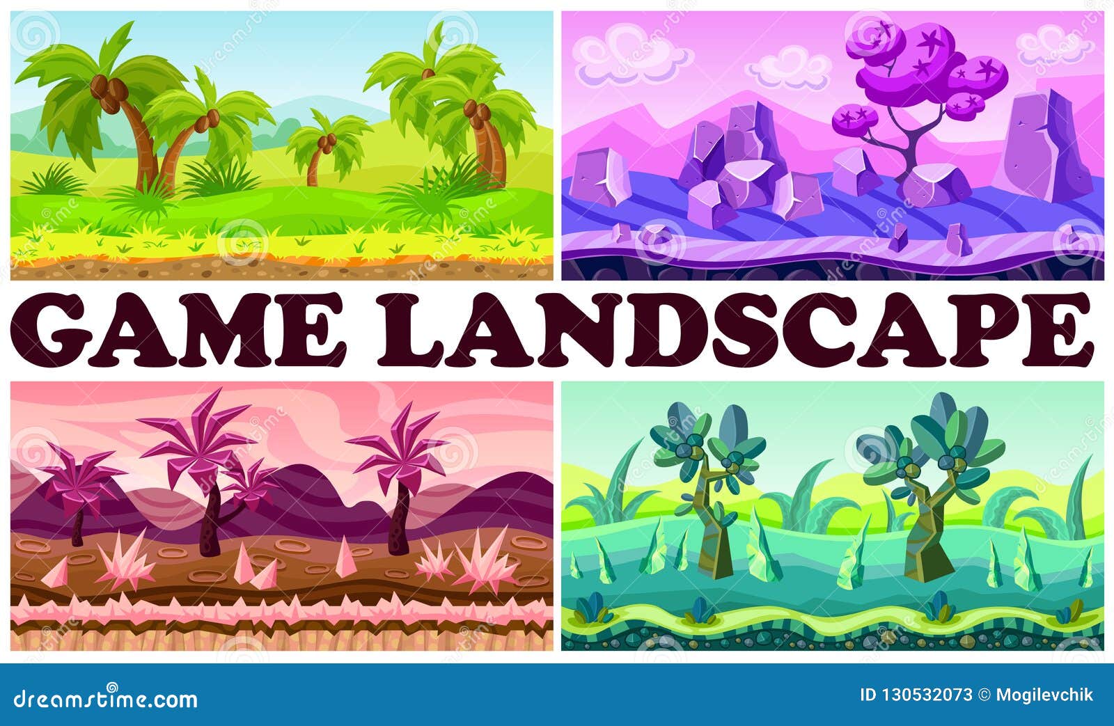 Flat Game Nature Design Backgrounds Set Stock Vector - Illustration of ...