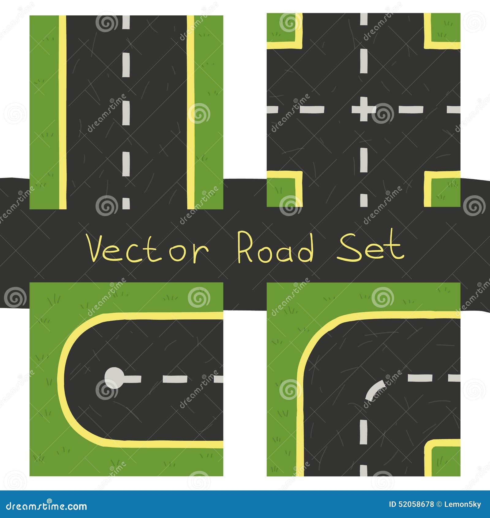 Flat Game Road Elements Set. Stock Vector - Illustration of factory ...