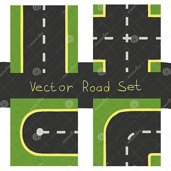 Flat Game Road Elements Set. Stock Vector - Illustration of factory ...