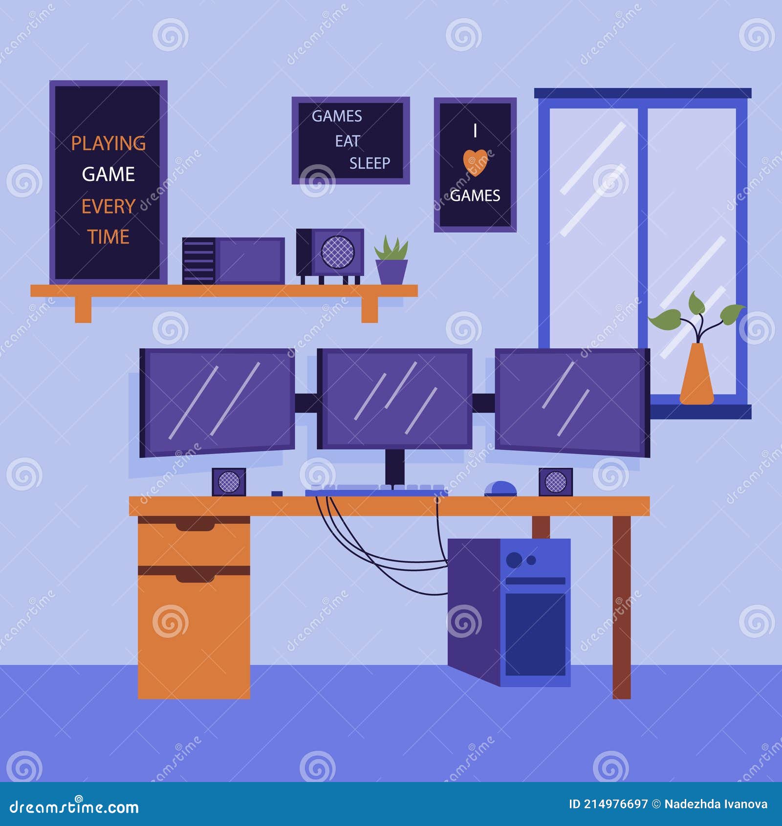 Gamer Room Interior Design Modern Teenager Bedroom Cartoon Style Background Cartoondealer