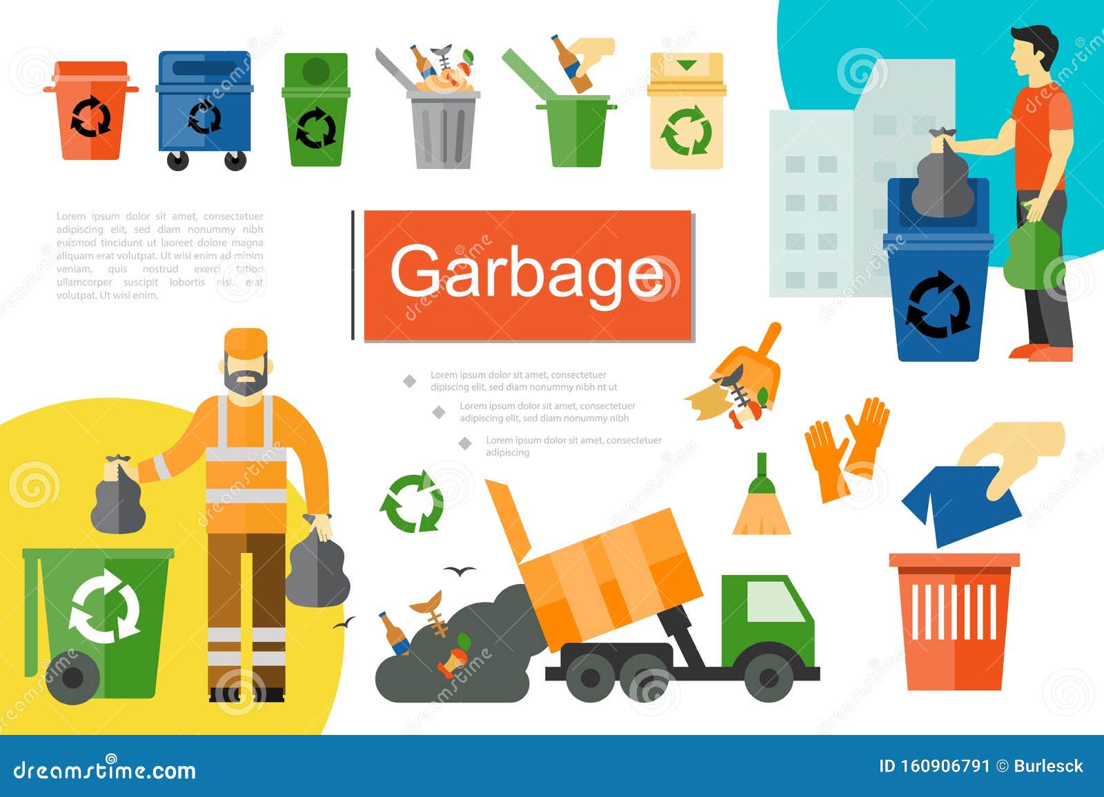 Flat Garbage Elements Composition Stock Vector - Illustration of ...