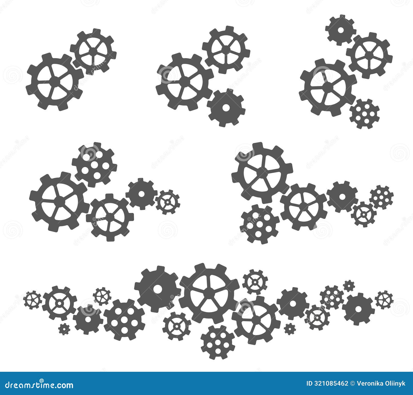 Flat Gears. Mechanical Cogwheels, Stencil Machine Gear Icons For ...