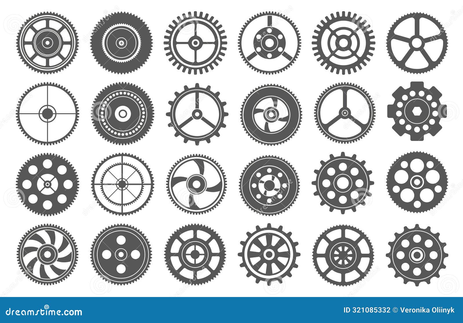 Flat Gears. Mechanical Cogwheels, Stencil Machine Gear Icons for ...