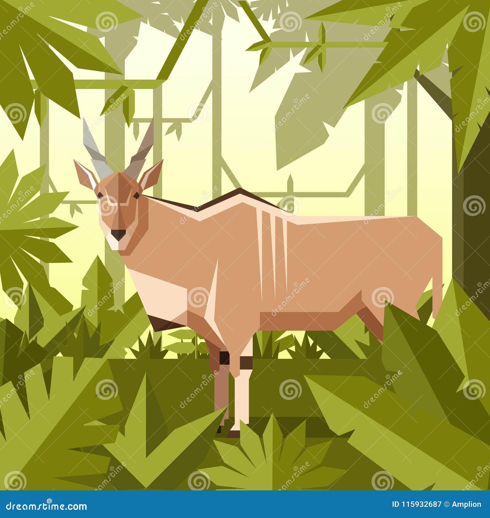 Flat Geometric Jungle Background with Common Eland Stock Vector ...