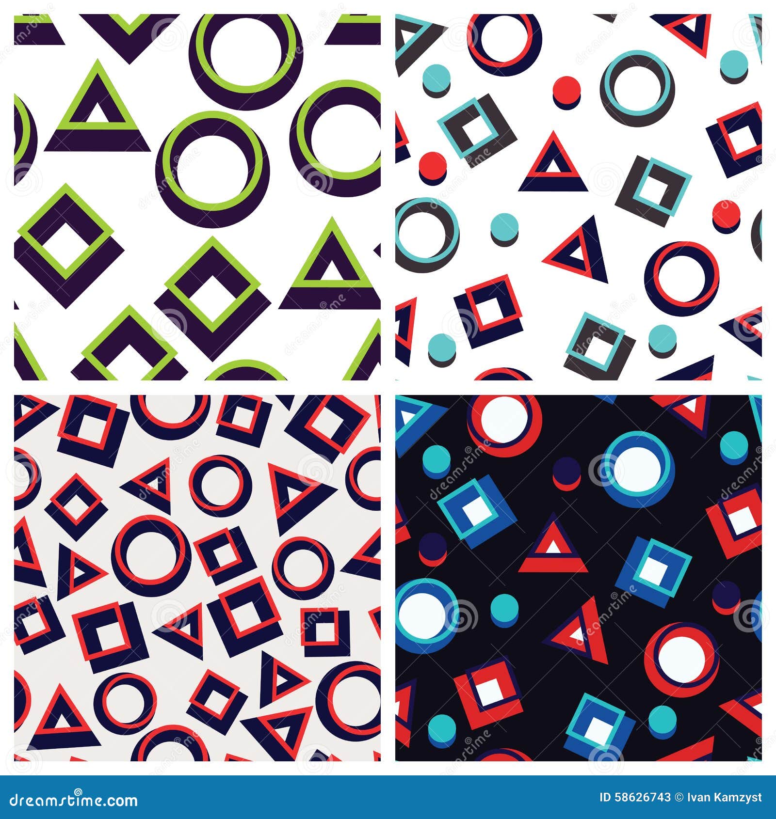 Flat Geometric Shapes in Seamless Pattern Stock Vector - Illustration ...