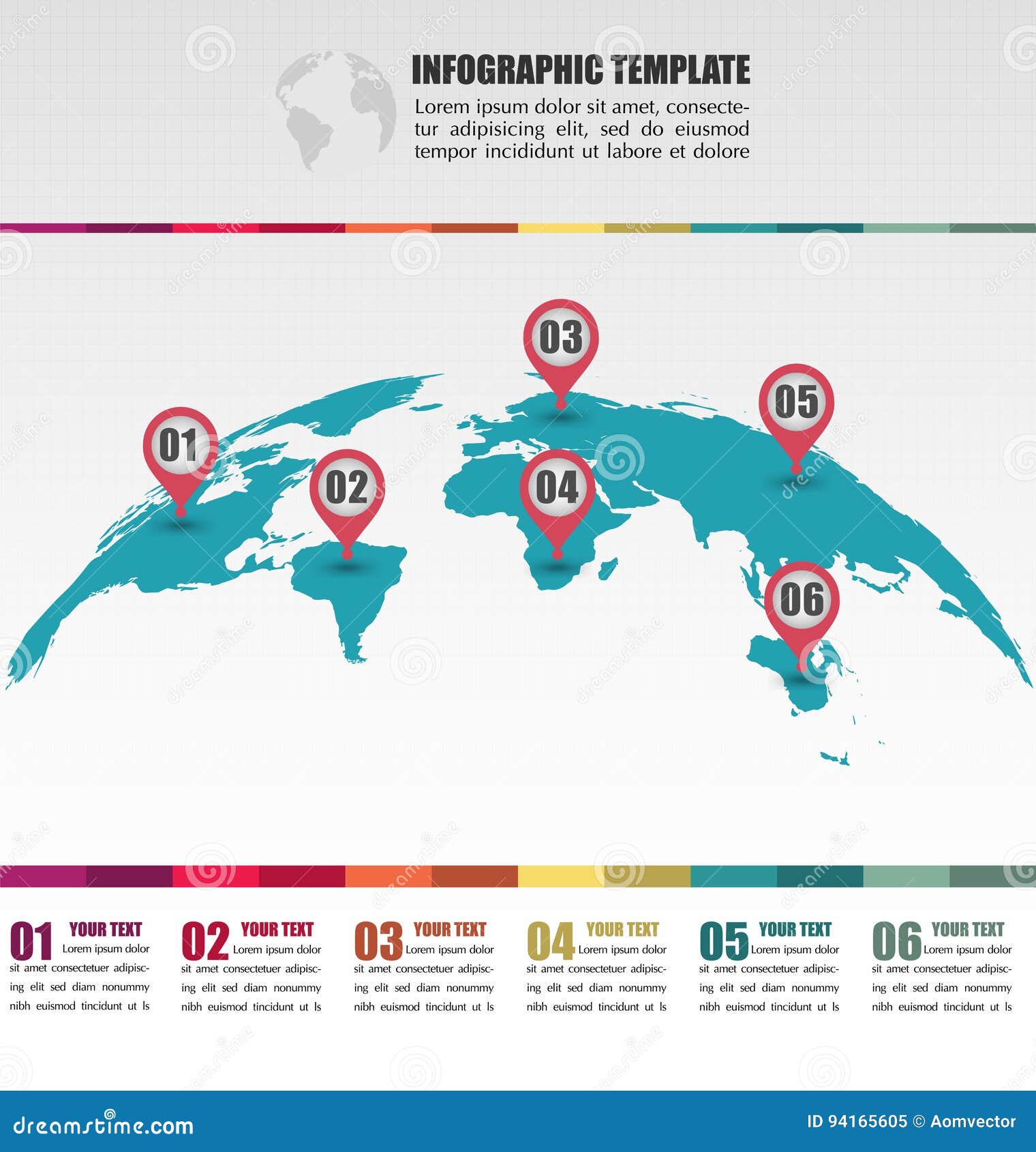 Flat Globe World Map Infographic Template with Number Location M Stock ...